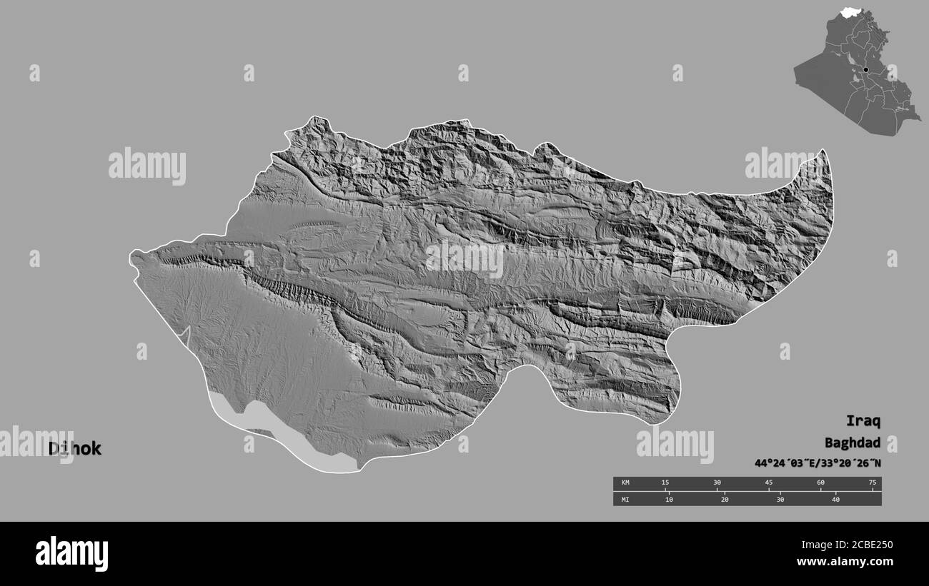Shape of Dihok, province of Iraq, with its capital isolated on solid ...