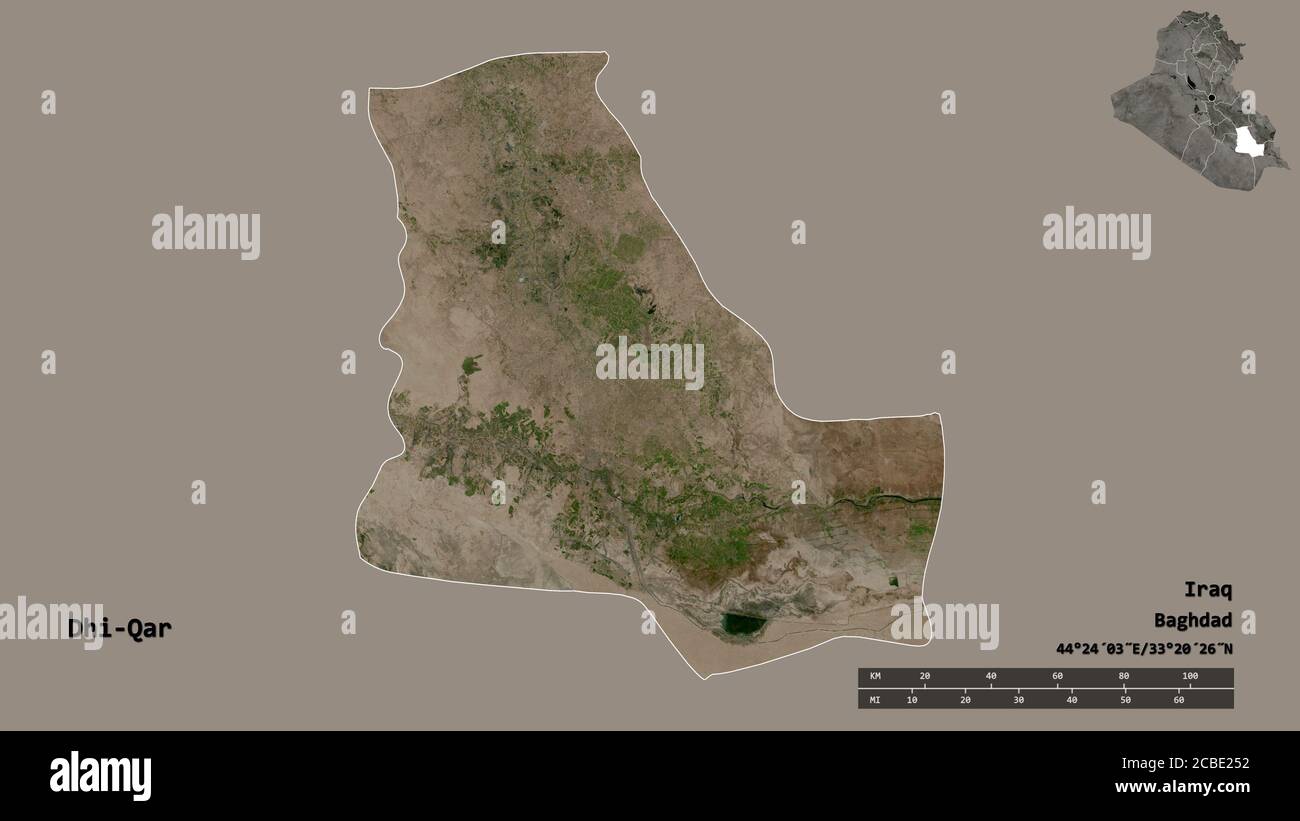 Shape of Dhi-Qar, province of Iraq, with its capital isolated on solid ...