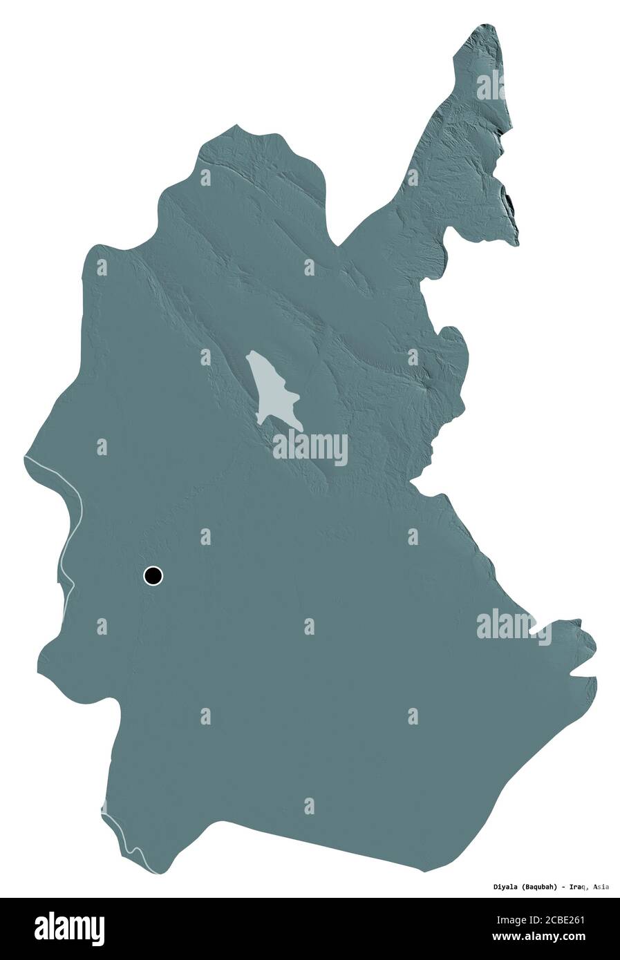 Shape of Diyala, province of Iraq, with its capital isolated on white ...