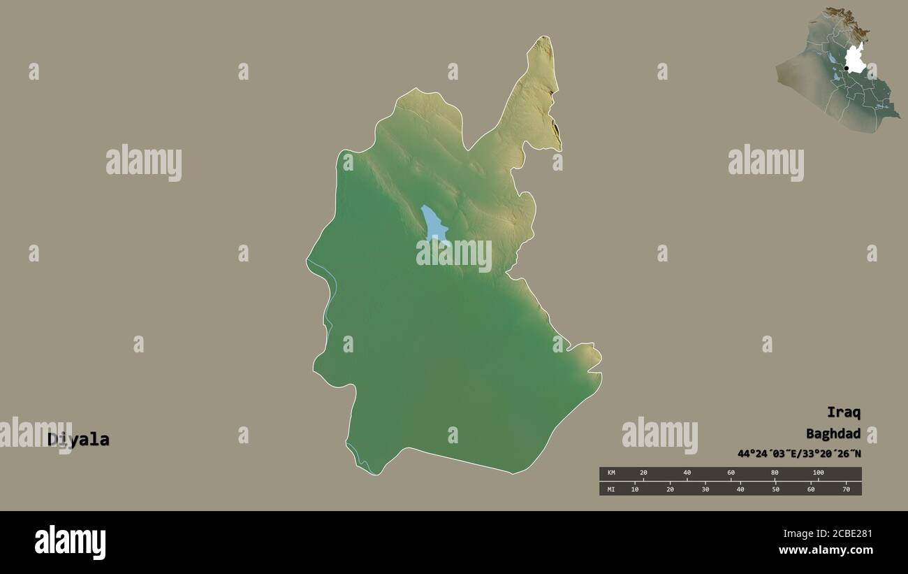 Shape of Diyala, province of Iraq, with its capital isolated on solid ...