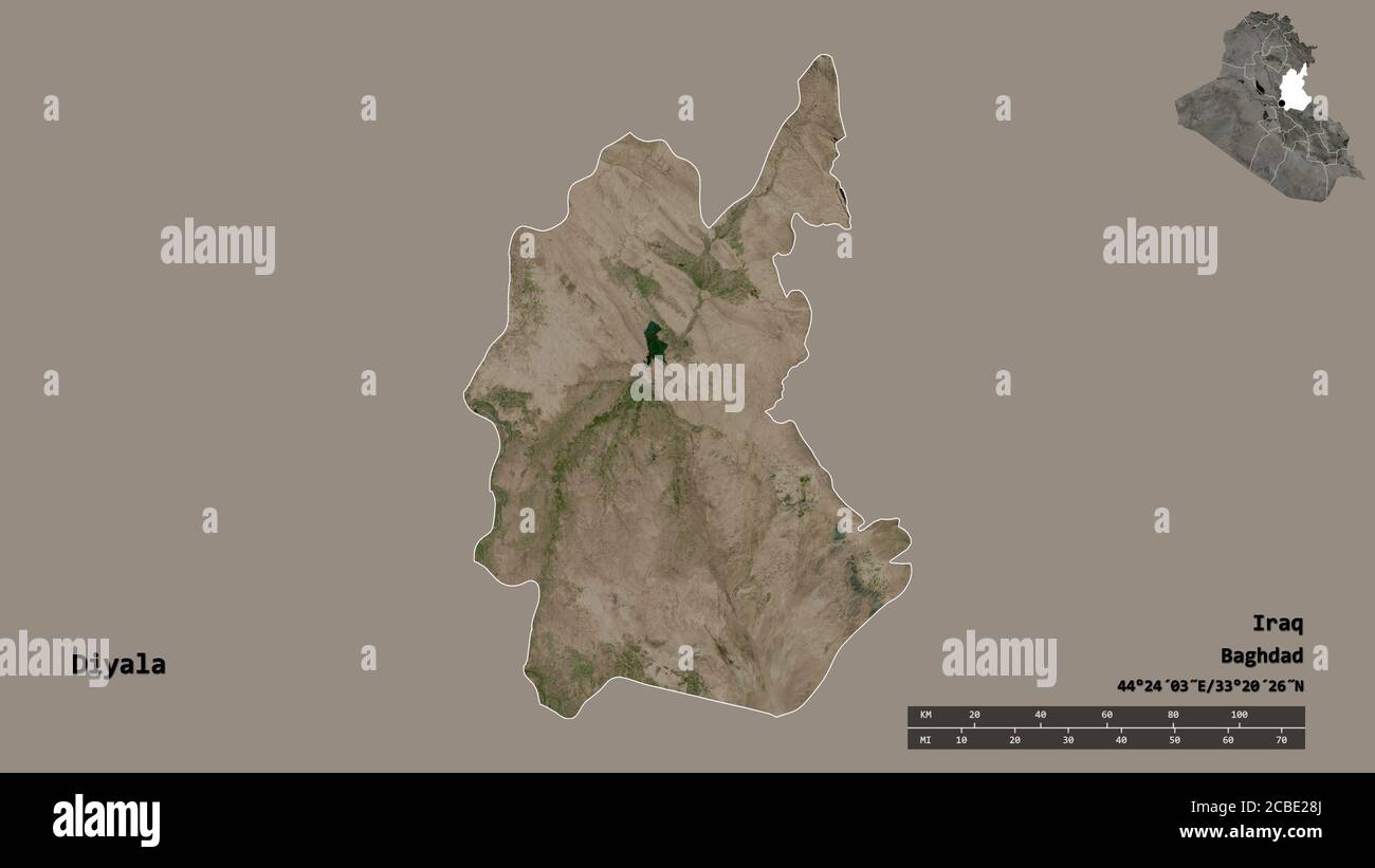 Shape of Diyala, province of Iraq, with its capital isolated on solid ...