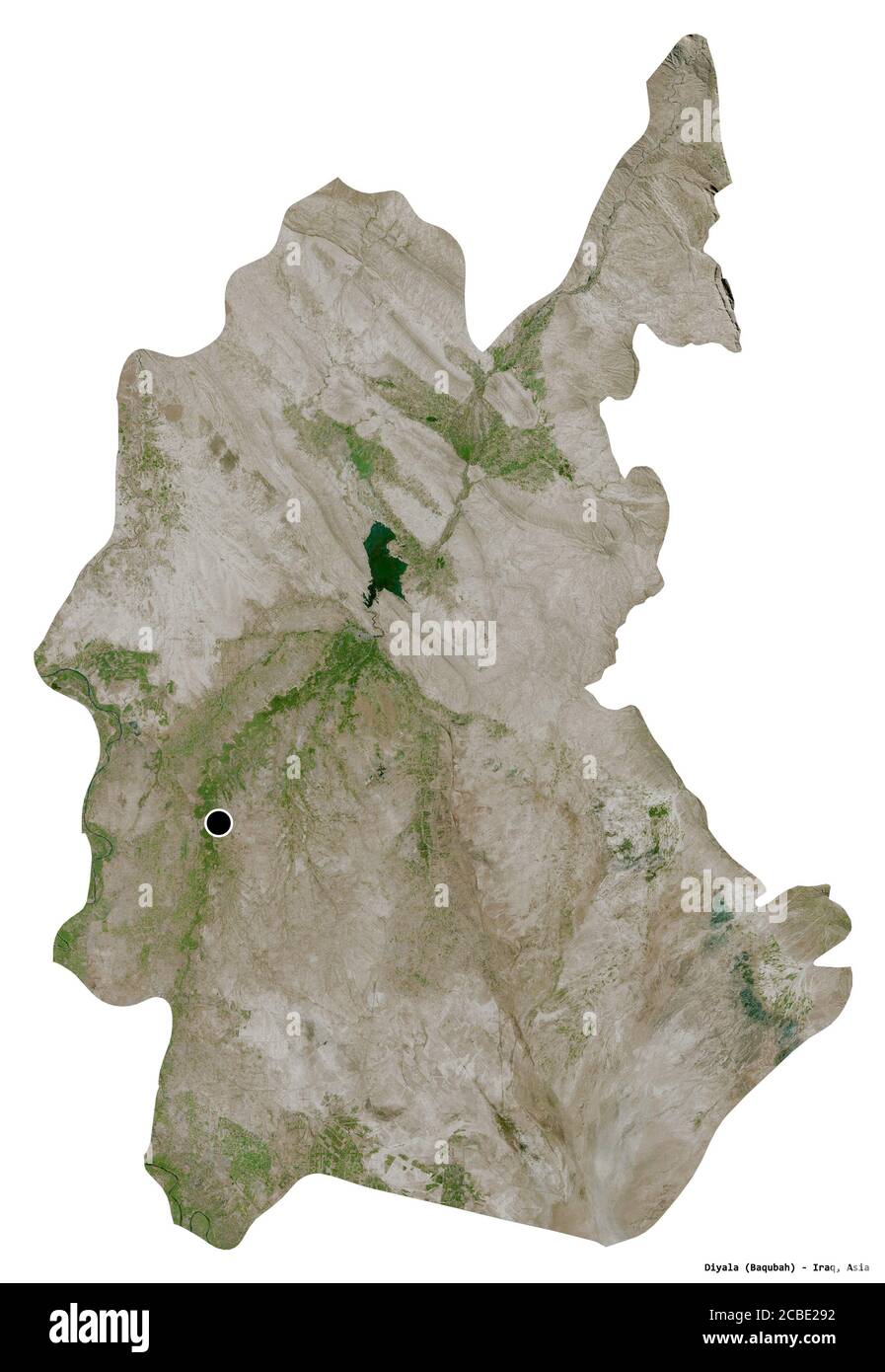 Shape of Diyala, province of Iraq, with its capital isolated on white ...