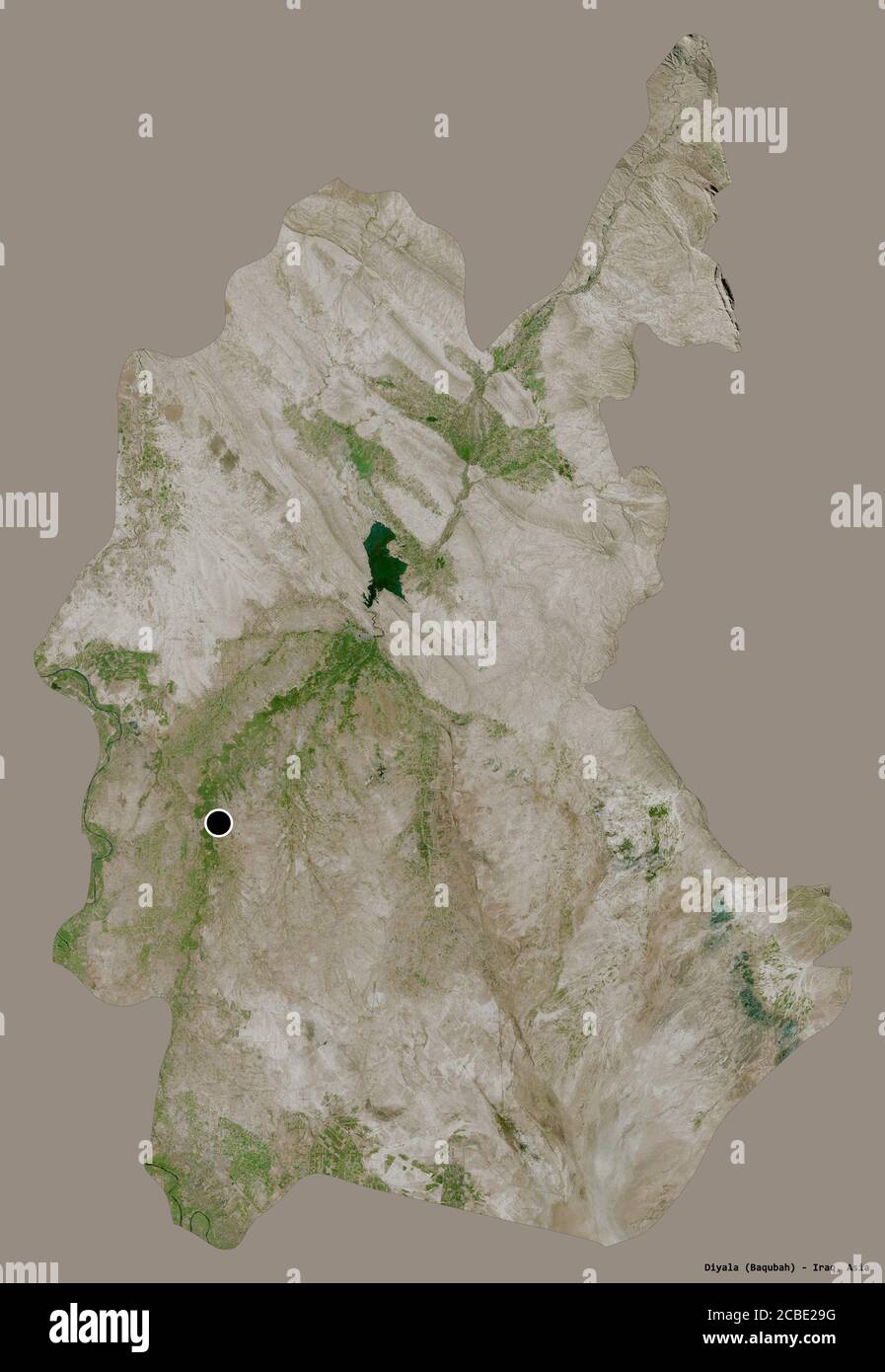 Shape of Diyala, province of Iraq, with its capital isolated on a solid ...