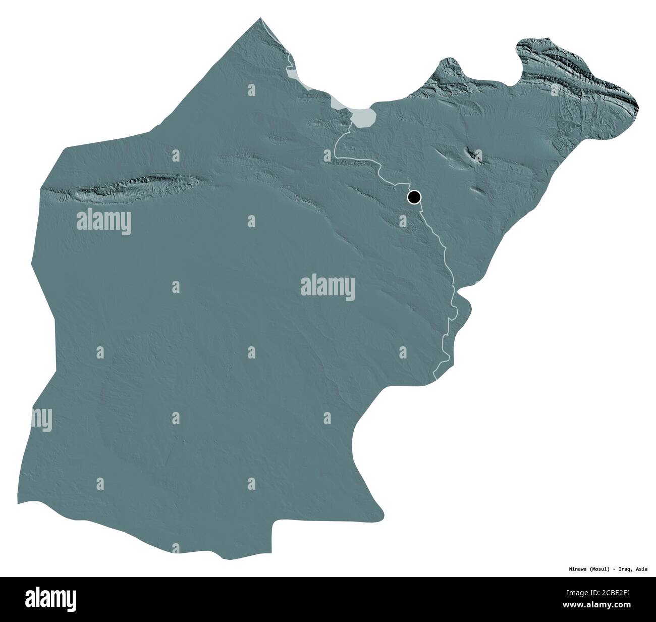Shape of Ninawa, province of Iraq, with its capital isolated on white ...