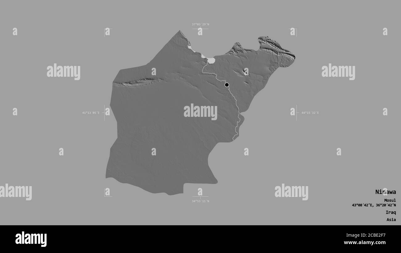Area of Ninawa, province of Iraq, isolated on a solid background in a ...