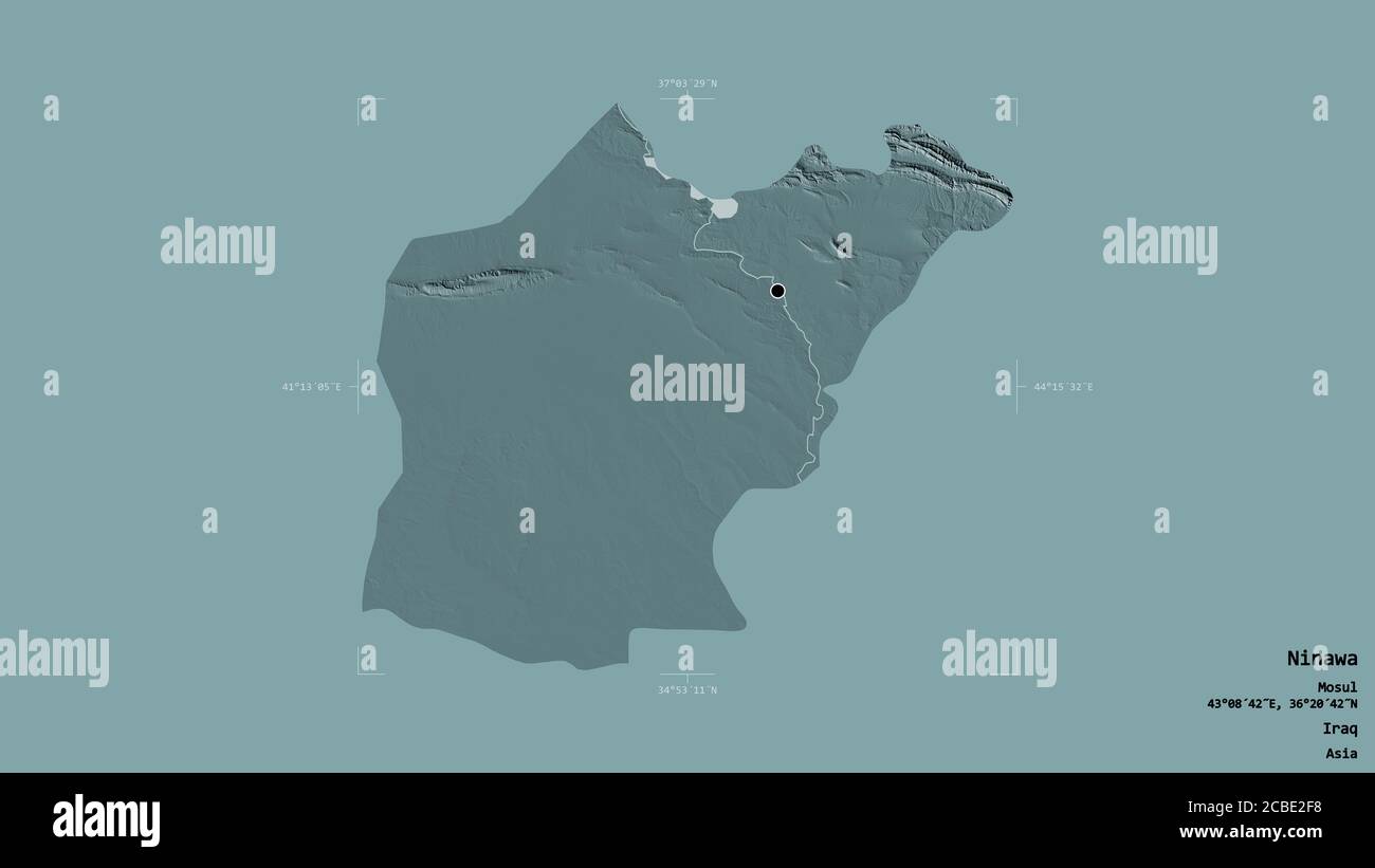 Area of Ninawa, province of Iraq, isolated on a solid background in a ...