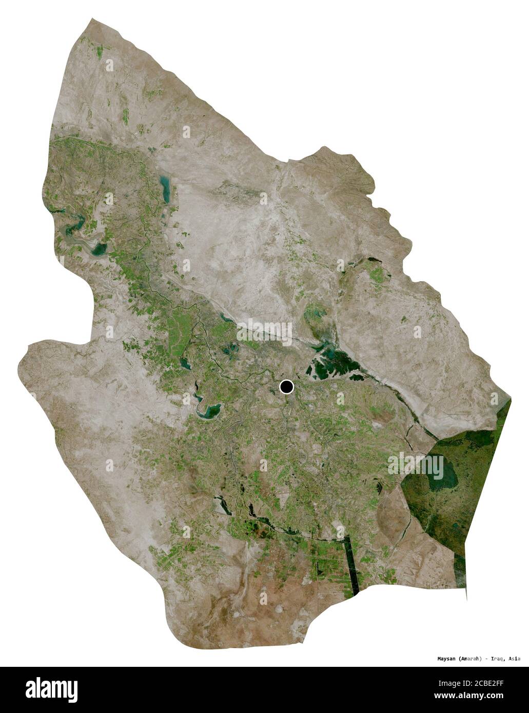 Shape of Maysan, province of Iraq, with its capital isolated on white ...