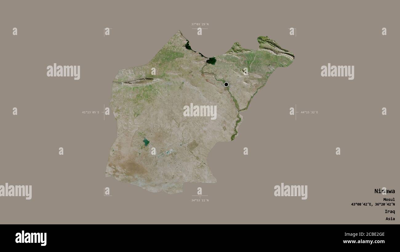 Area of Ninawa, province of Iraq, isolated on a solid background in a ...