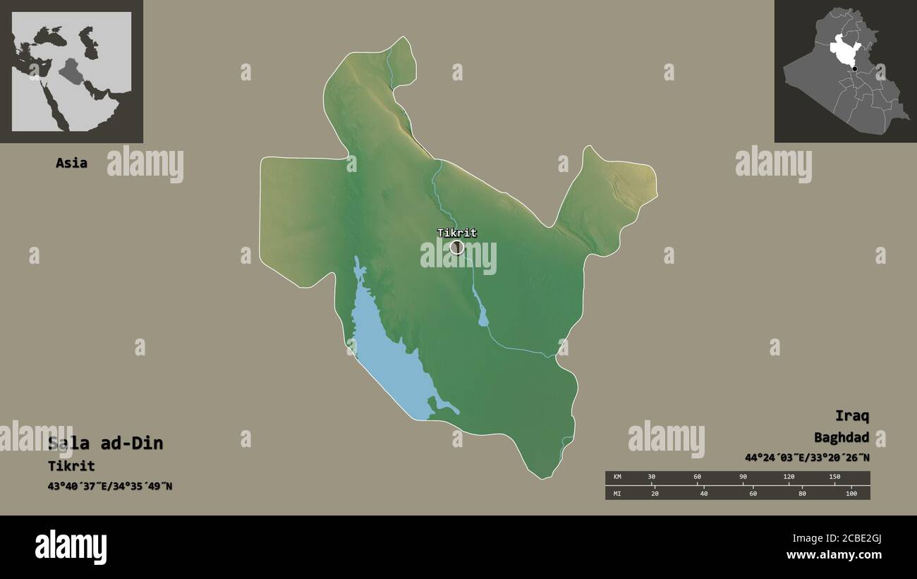 Shape of Sala ad-Din, province of Iraq, and its capital. Distance scale ...