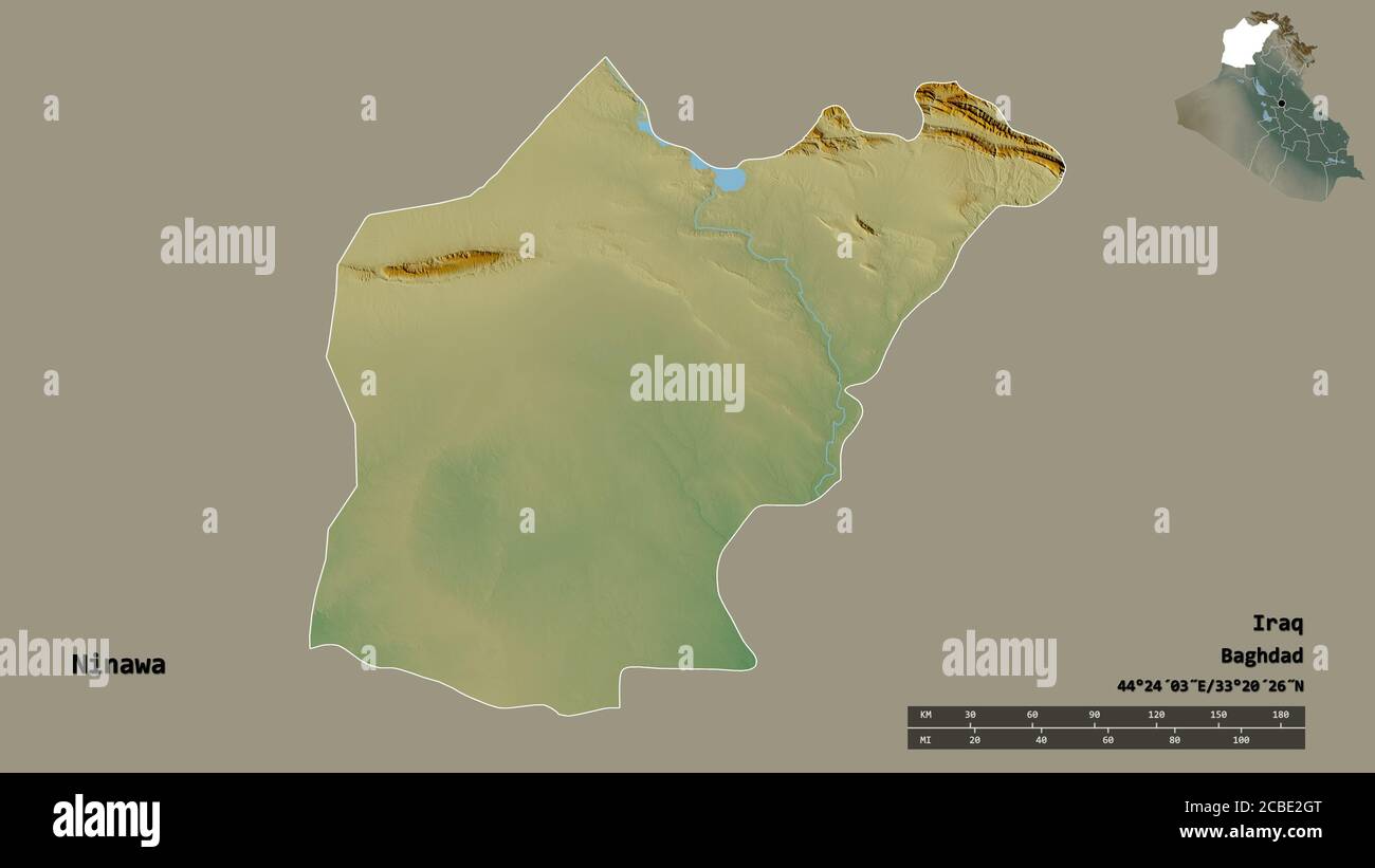 Shape of Ninawa, province of Iraq, with its capital isolated on solid ...