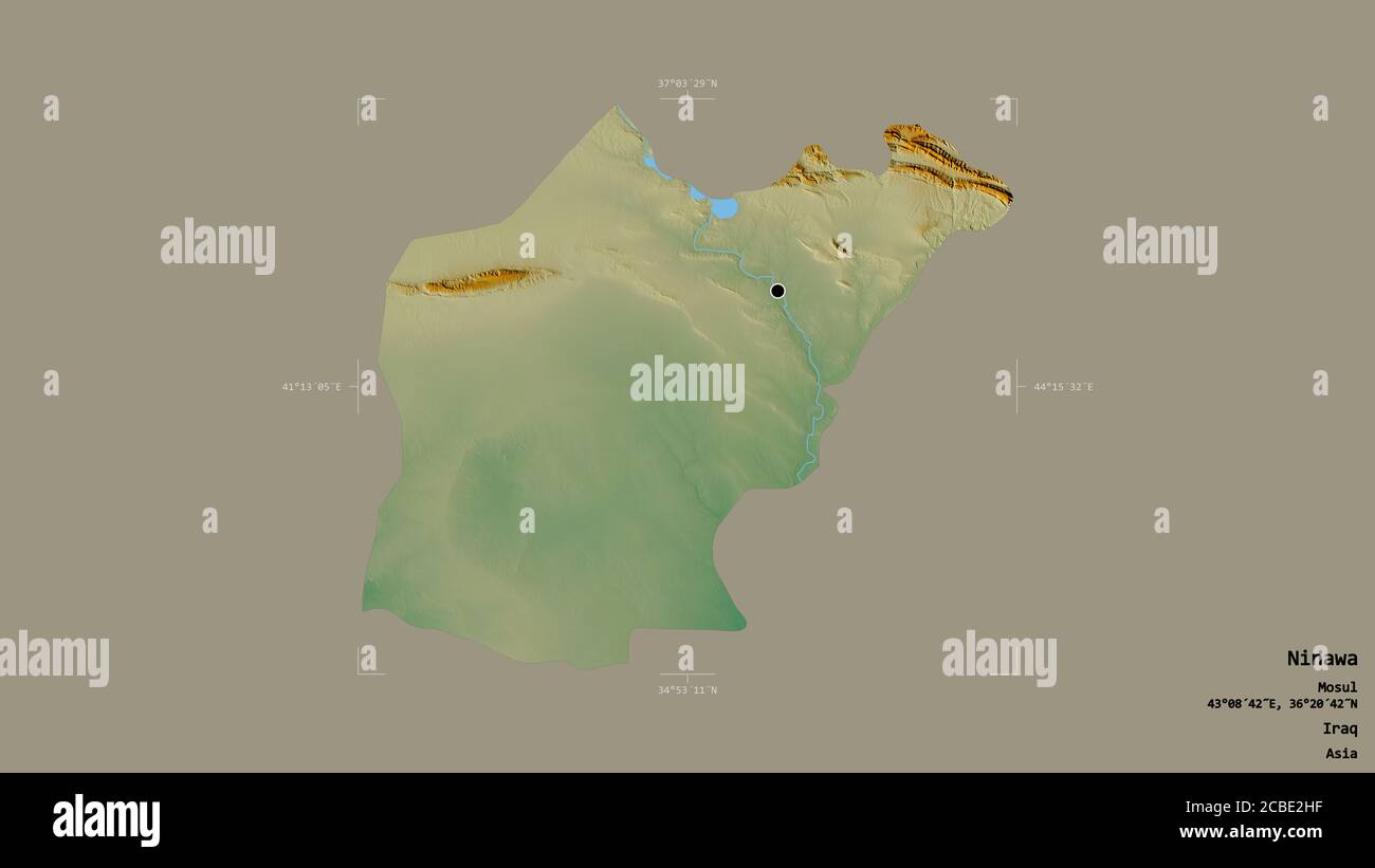 Area of Ninawa, province of Iraq, isolated on a solid background in a ...