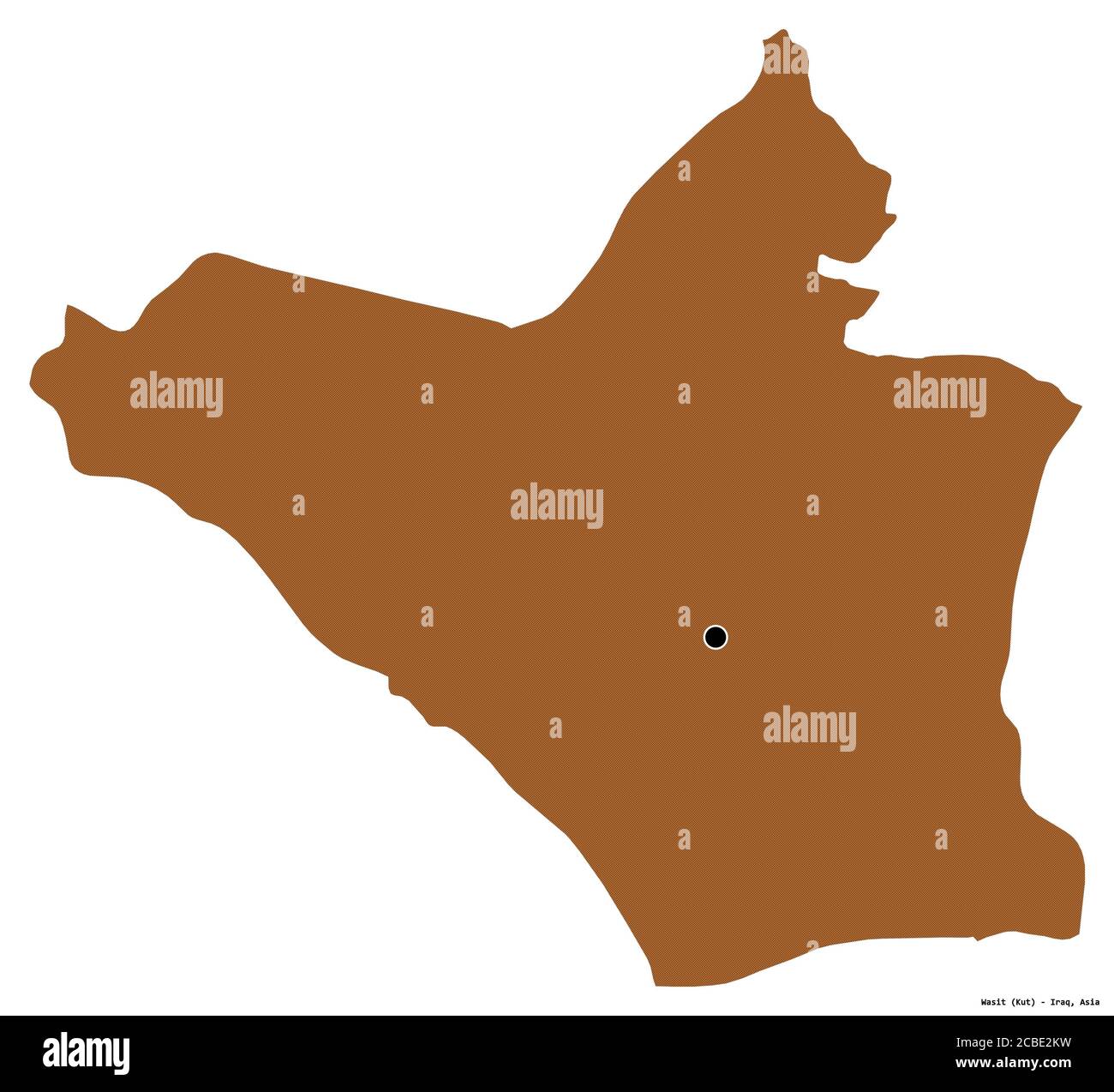 Shape of Wasit, province of Iraq, with its capital isolated on white ...