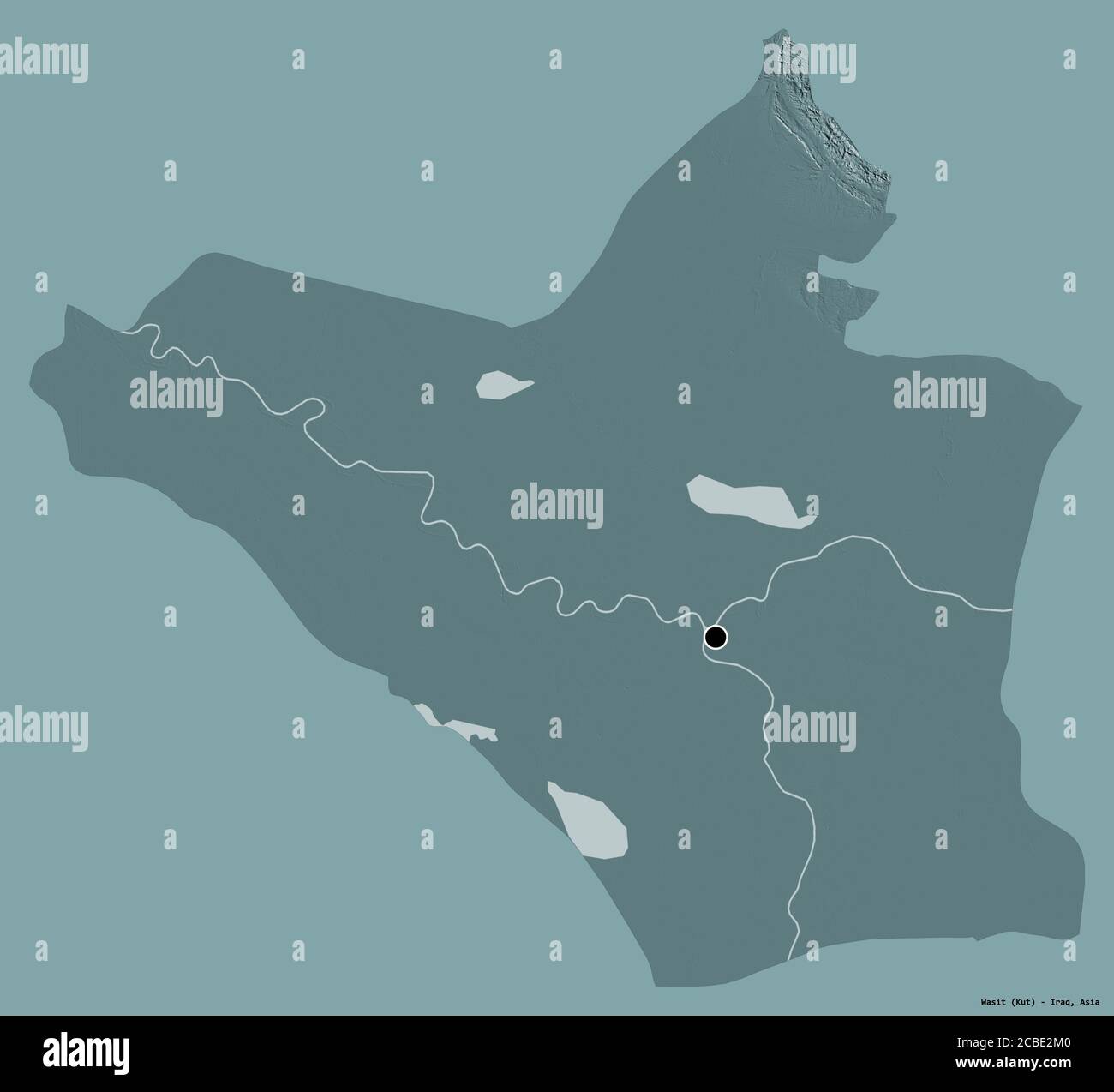 Shape of Wasit, province of Iraq, with its capital isolated on a solid ...