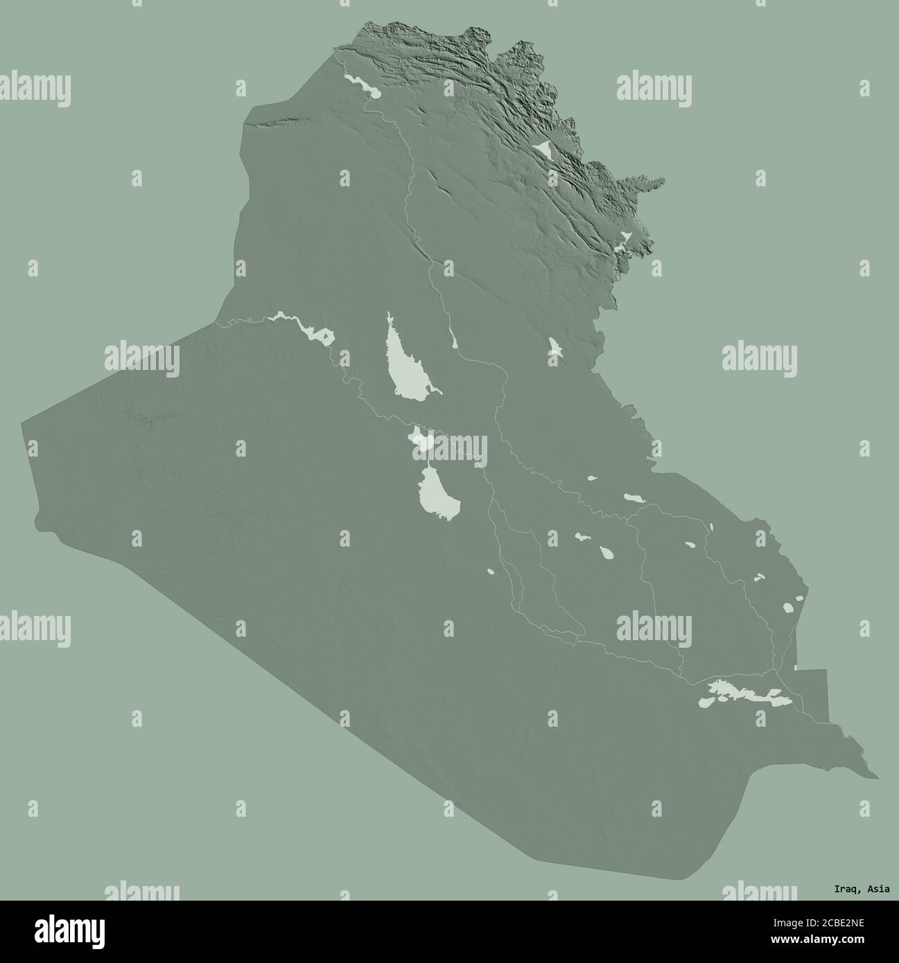 Shape of Iraq with its capital isolated on a solid color background ...
