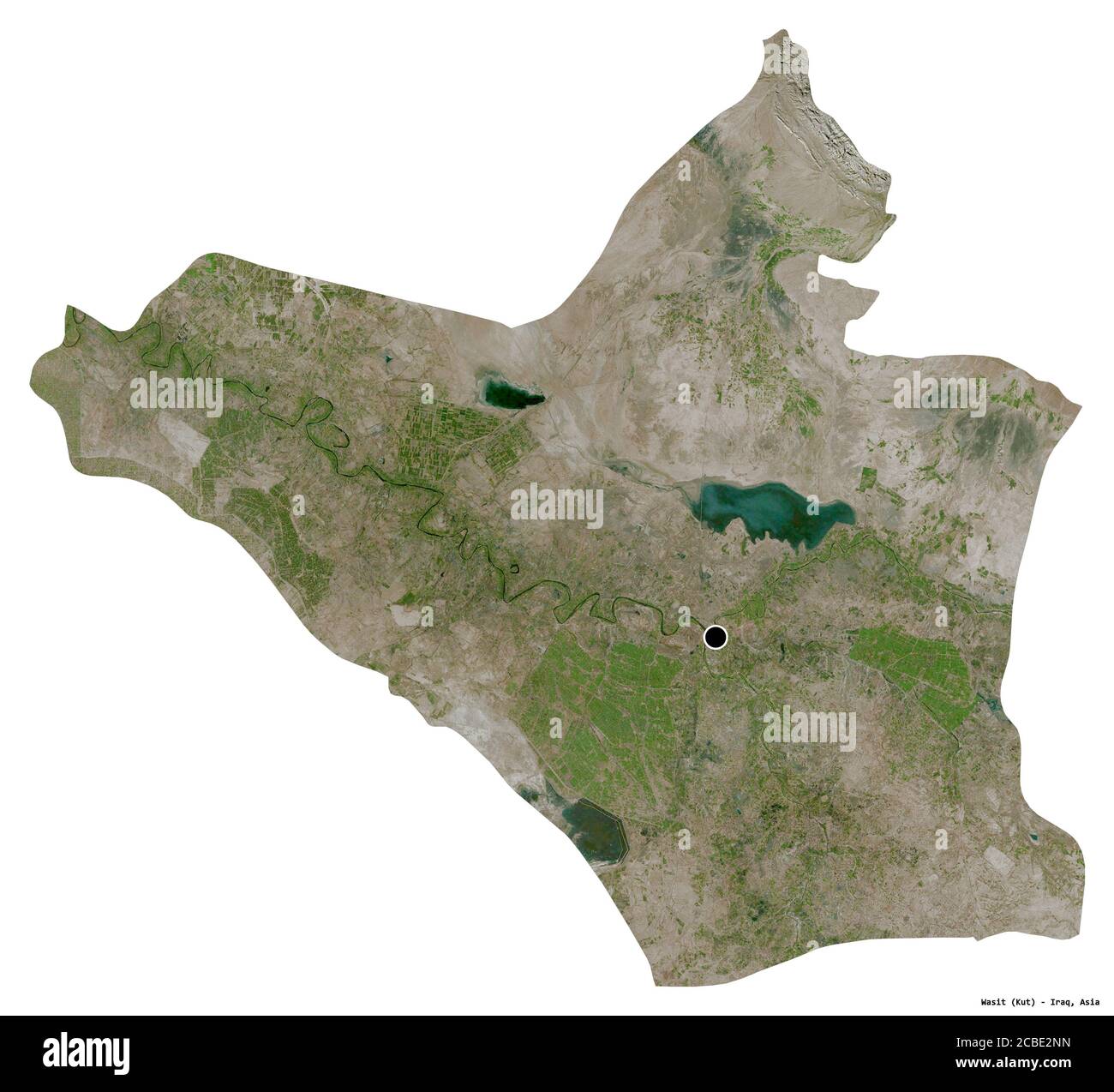 Shape of Wasit, province of Iraq, with its capital isolated on white ...