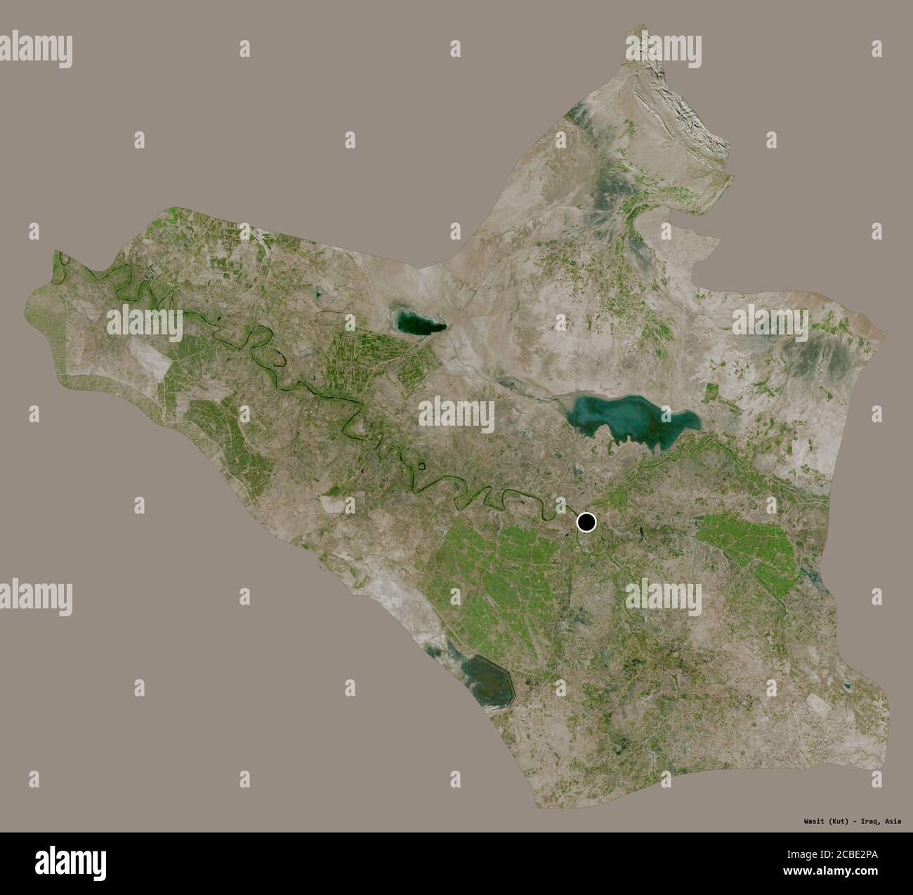 Shape of Wasit, province of Iraq, with its capital isolated on a solid ...
