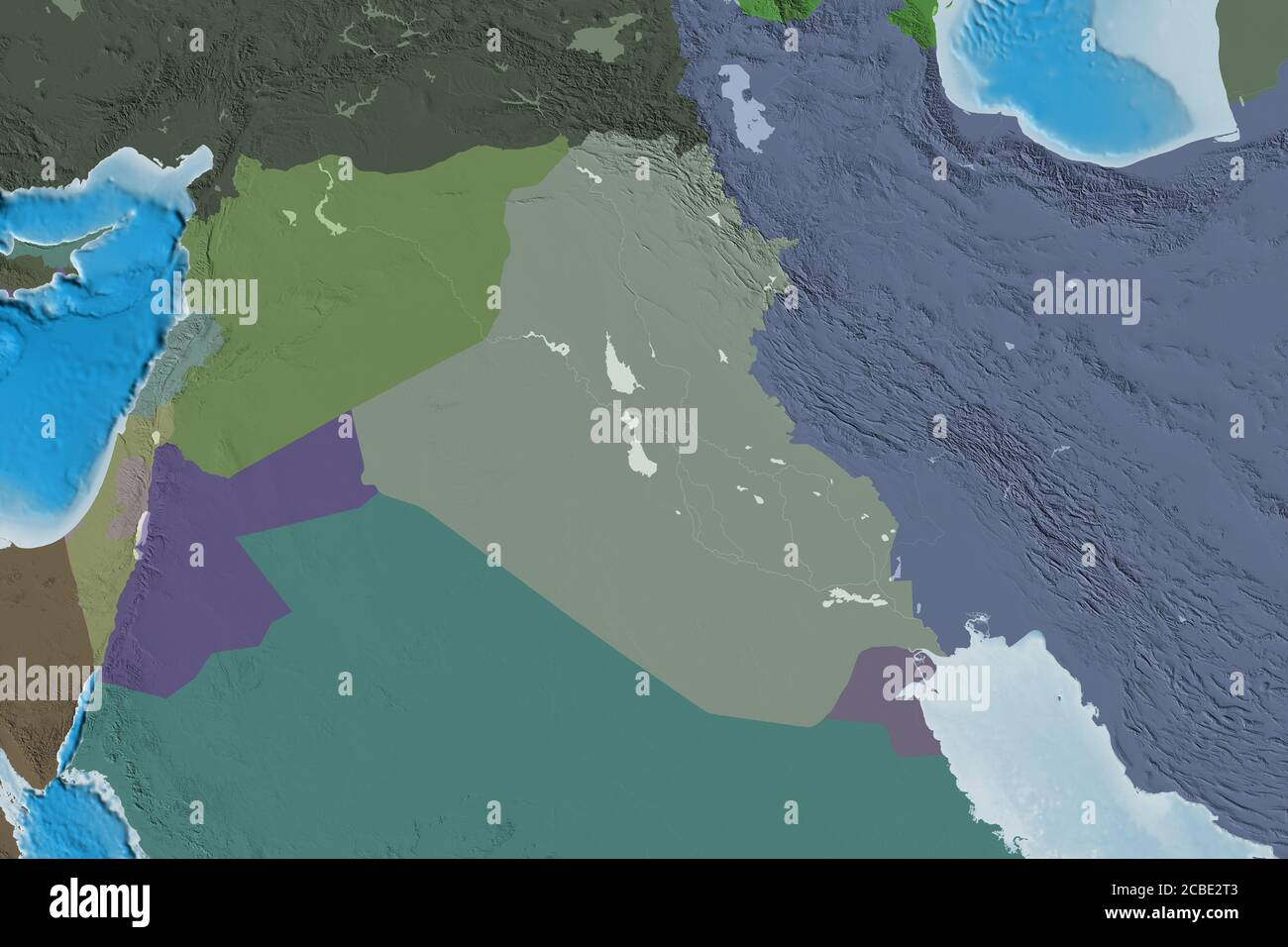 Extended area of Iraq. Colored elevation map. 3D rendering Stock Photo ...