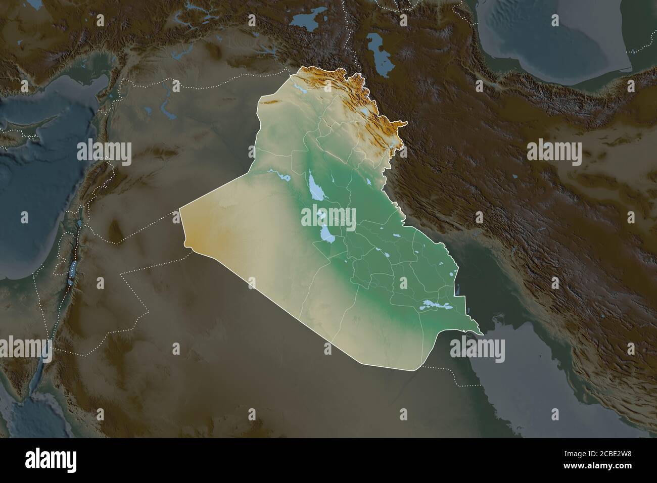 Shape of Iraq separated by the desaturation of neighboring areas ...