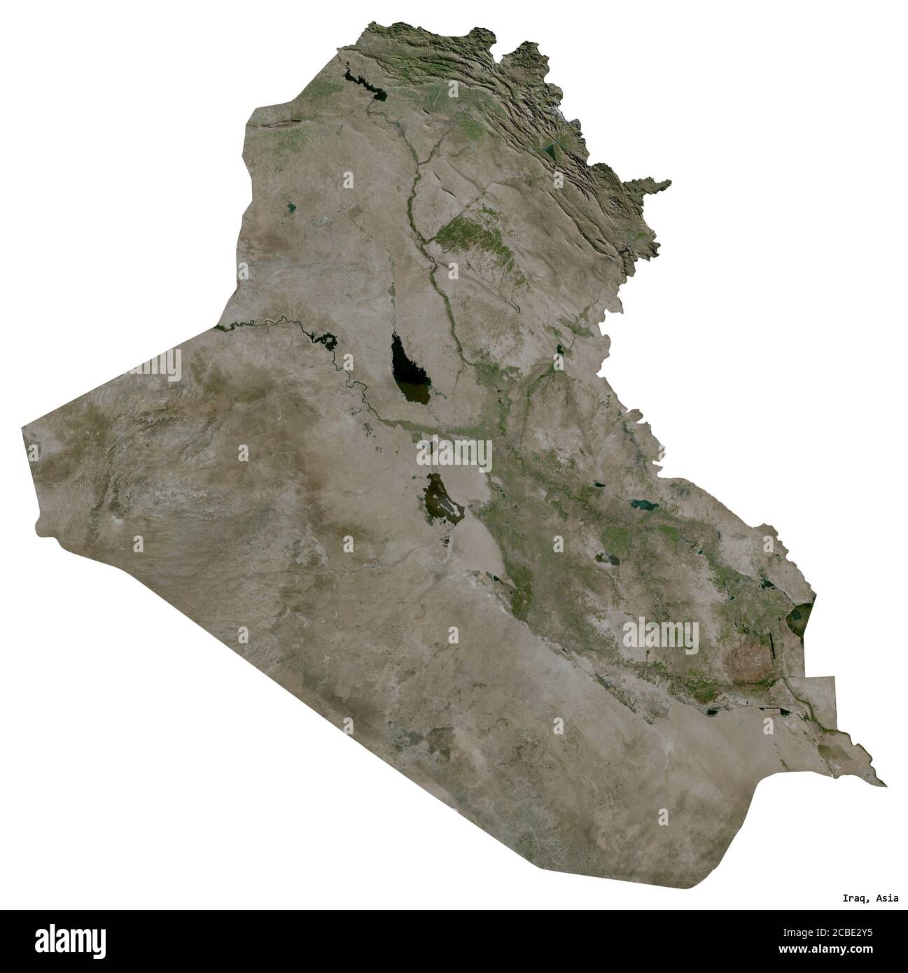 Shape of Iraq with its capital isolated on white background. Satellite ...