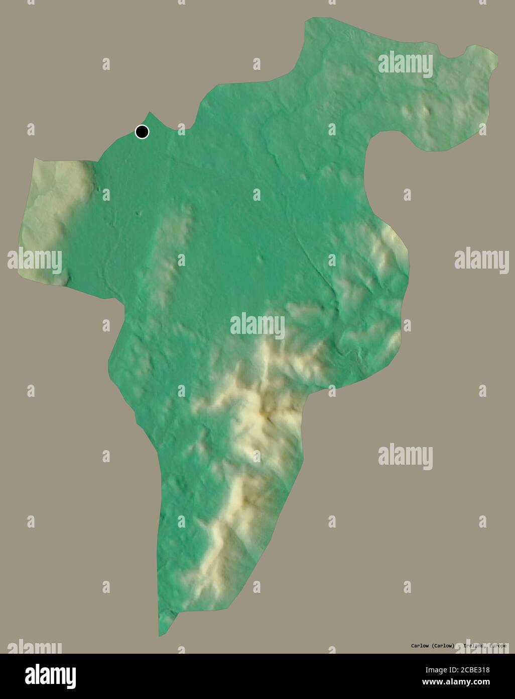 Shape of Carlow, county of Ireland, with its capital isolated on a ...