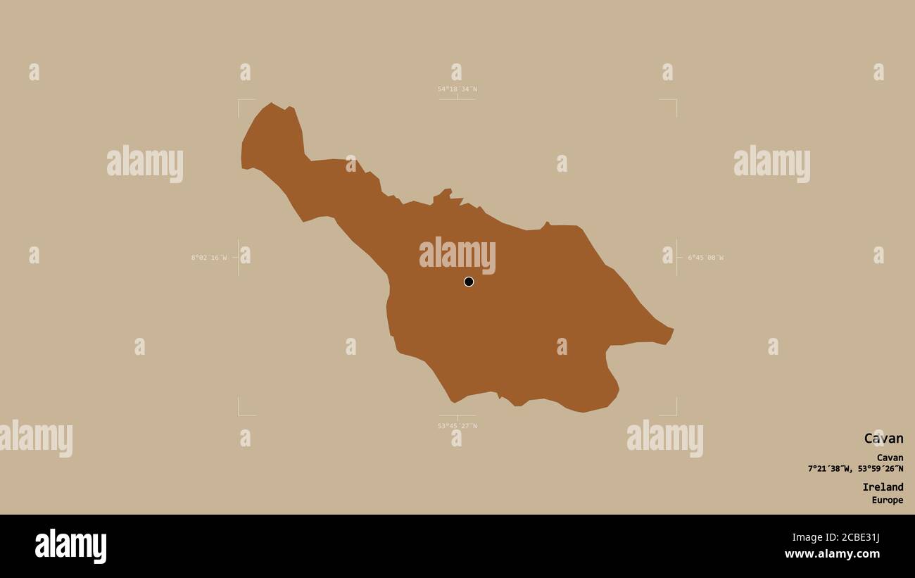 Area of Cavan, county of Ireland, isolated on a solid background in a ...