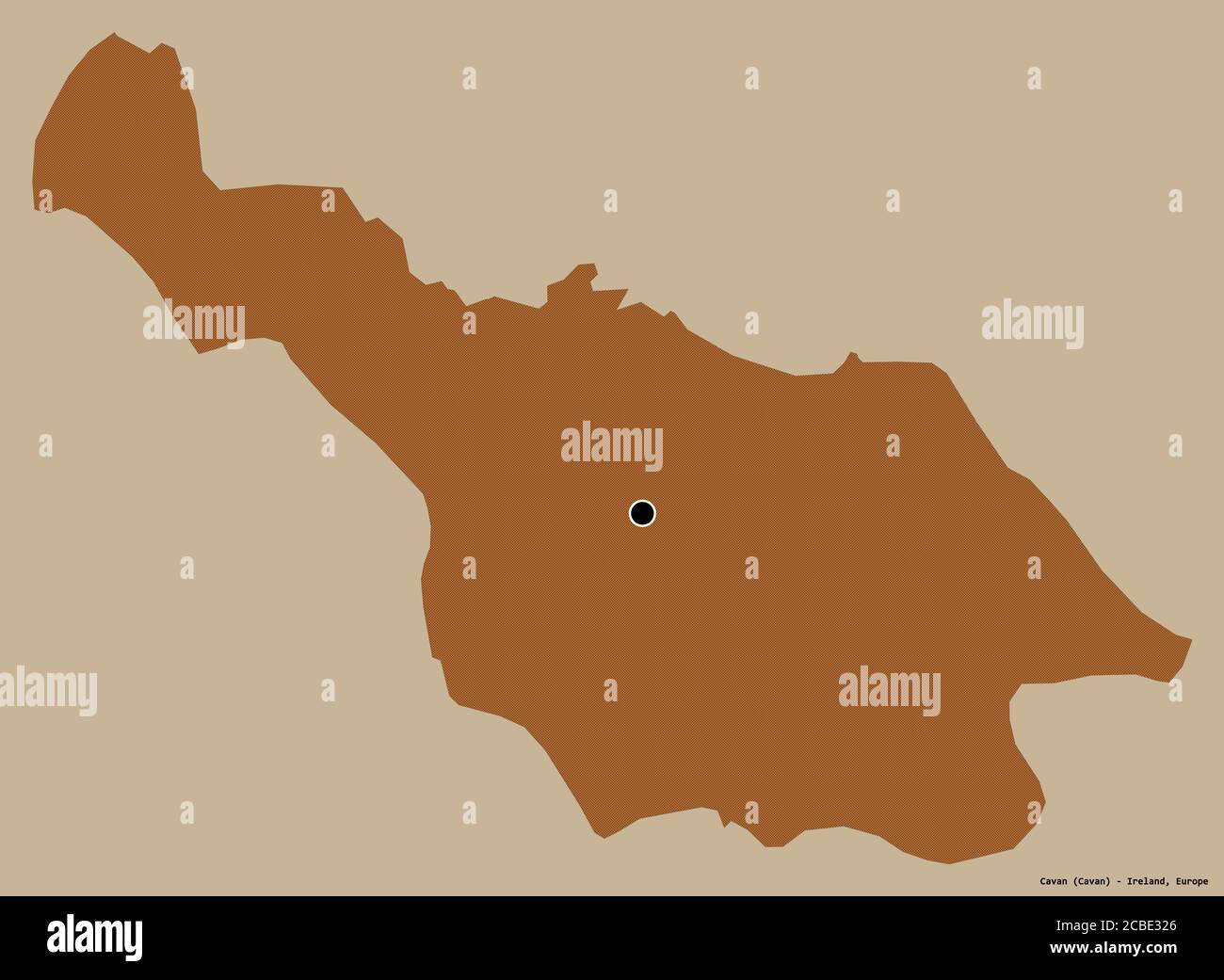 Shape of Cavan, county of Ireland, with its capital isolated on a solid ...