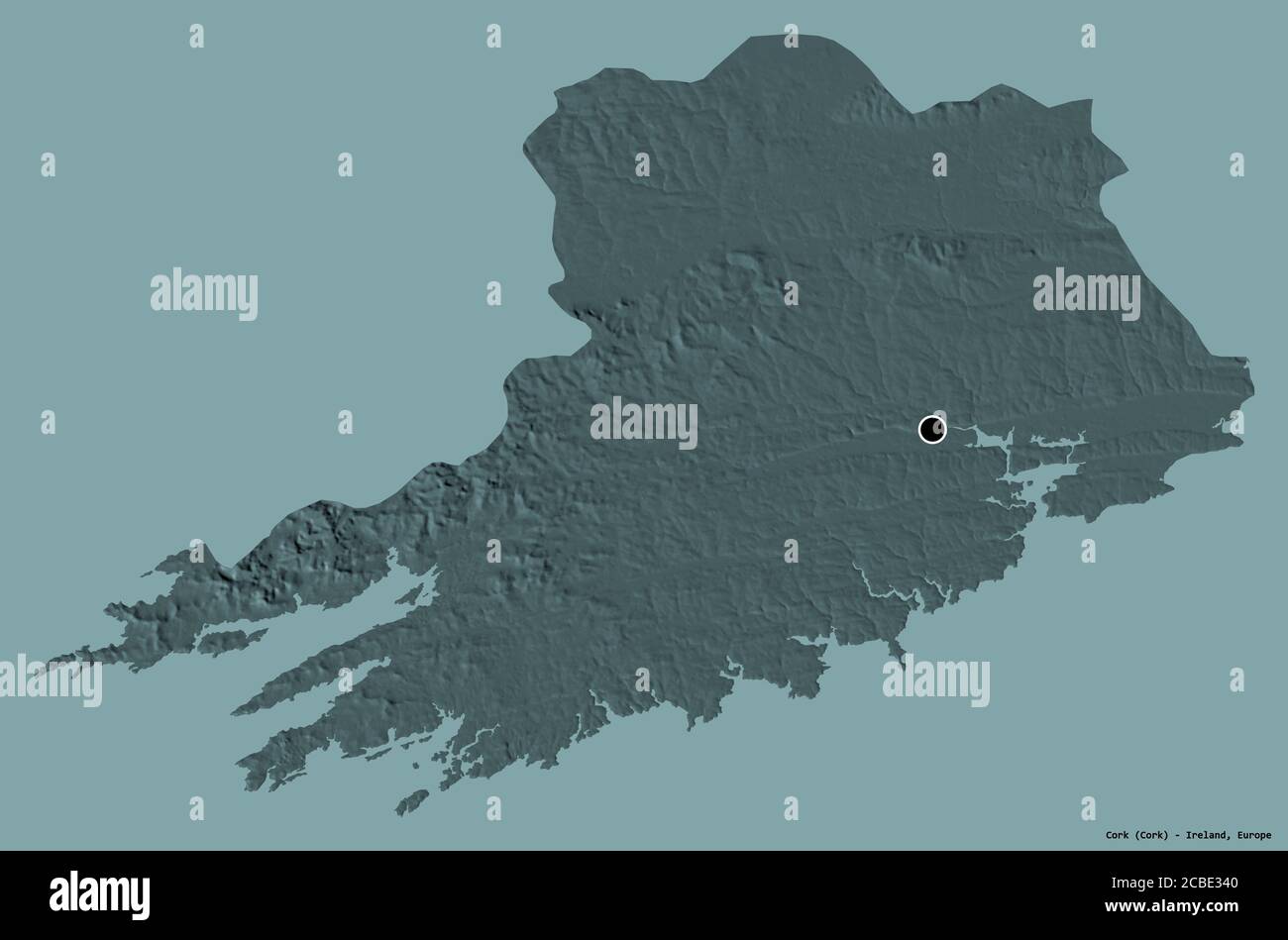 Shape of Cork, county of Ireland, with its capital isolated on a solid ...