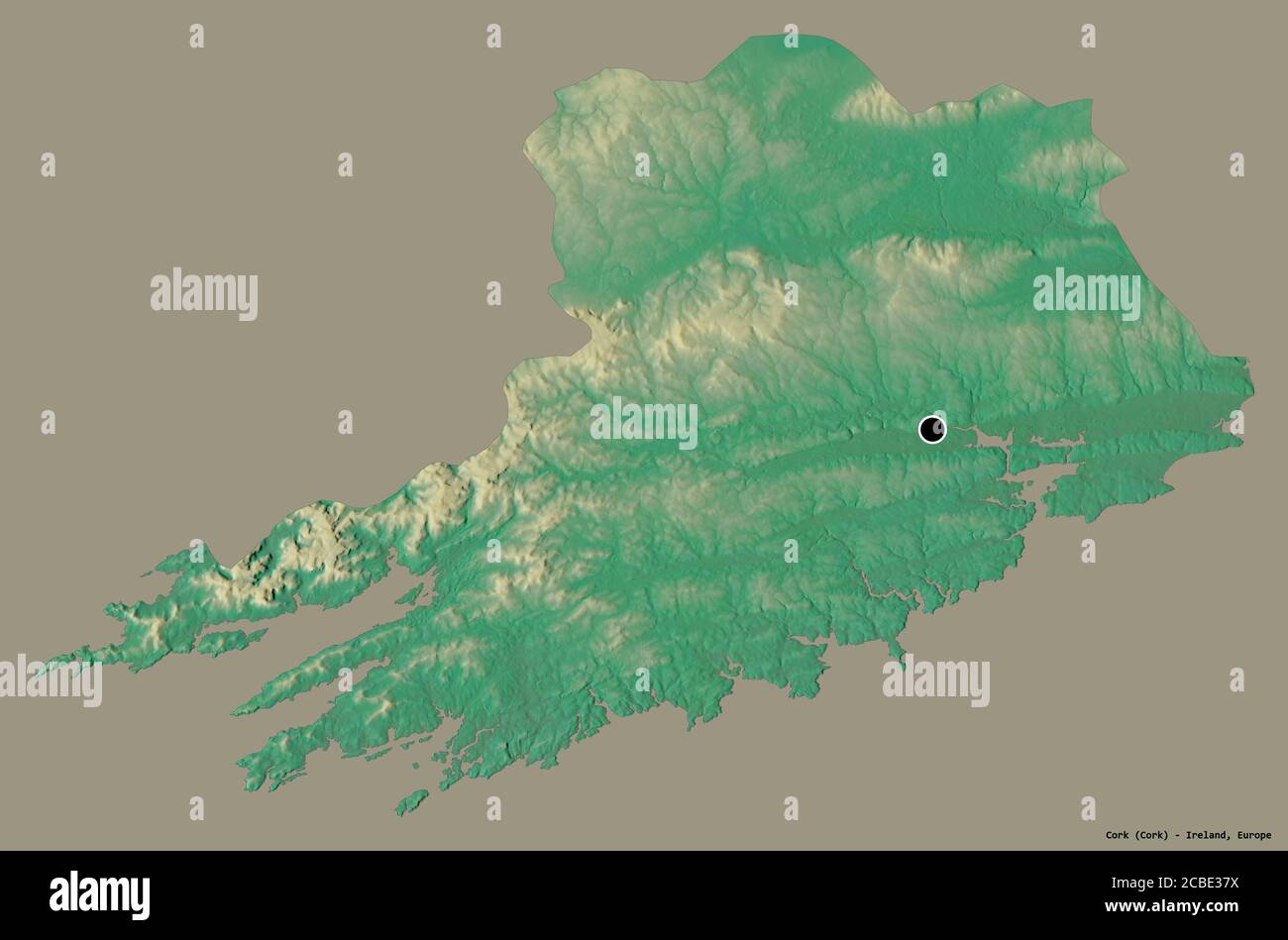 Shape of Cork, county of Ireland, with its capital isolated on a solid ...
