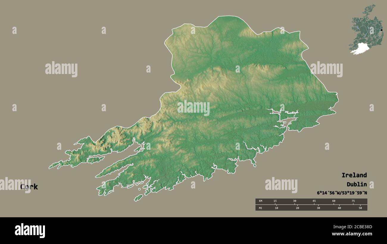 Shape of Cork, county of Ireland, with its capital isolated on solid ...