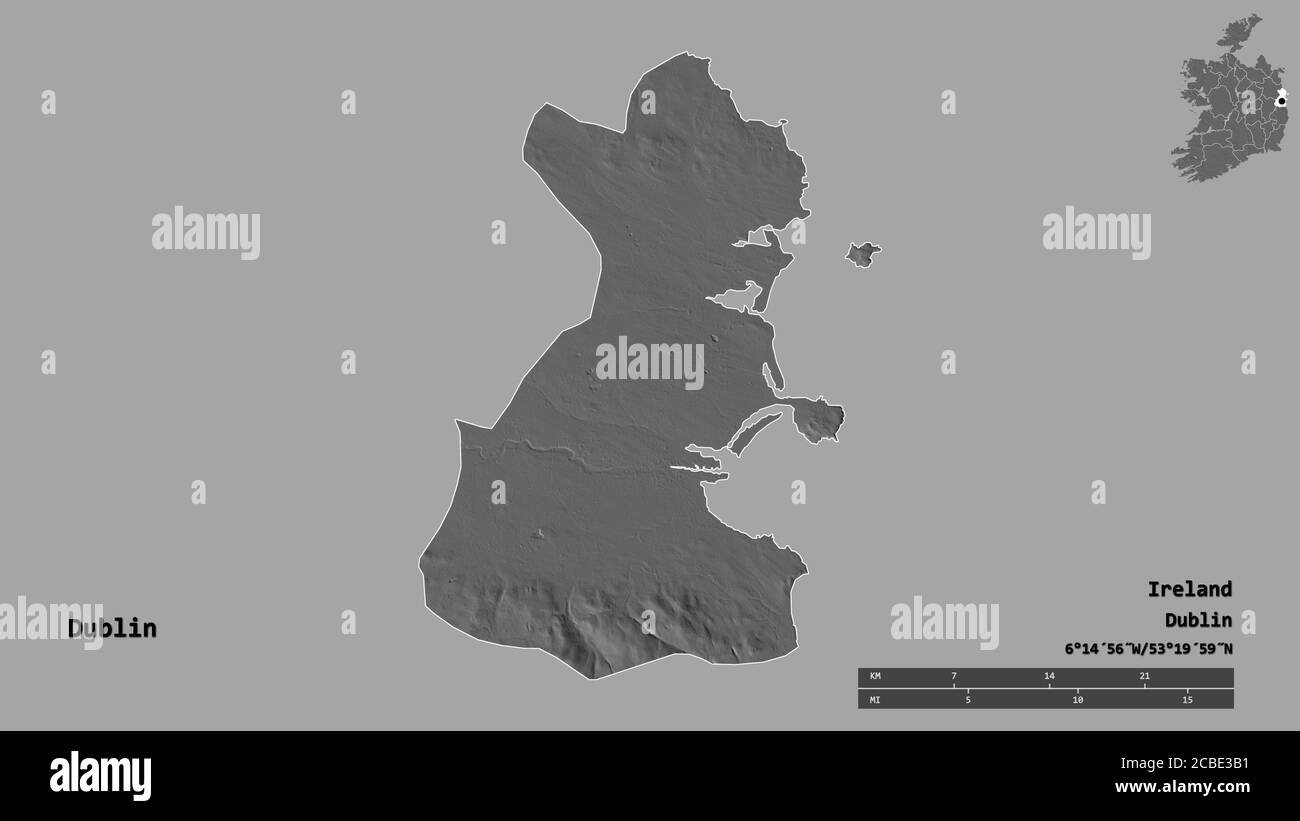 Shape of Dublin, county of Ireland, with its capital isolated on solid ...