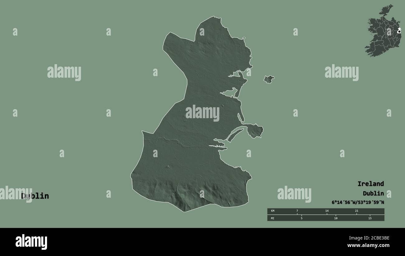 Shape of Dublin, county of Ireland, with its capital isolated on solid ...