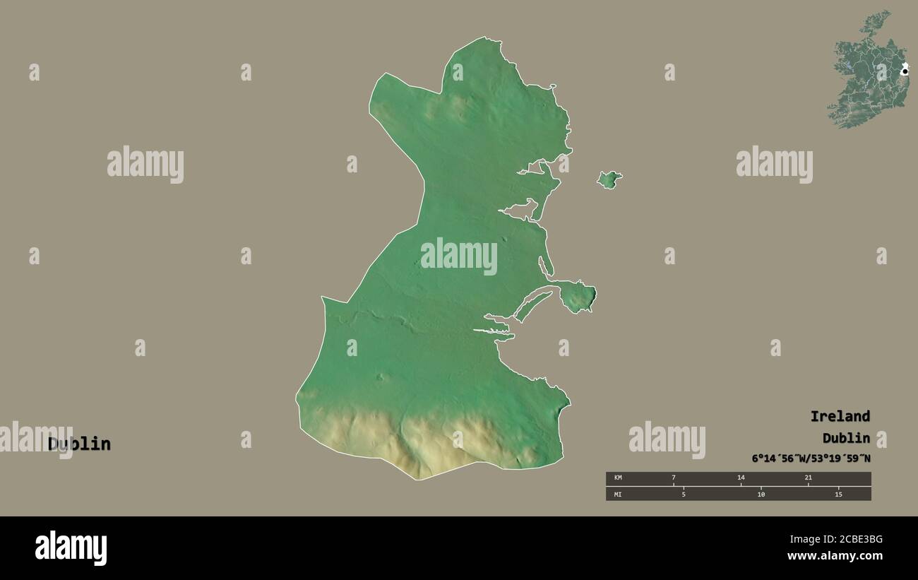 Shape of Dublin, county of Ireland, with its capital isolated on solid ...
