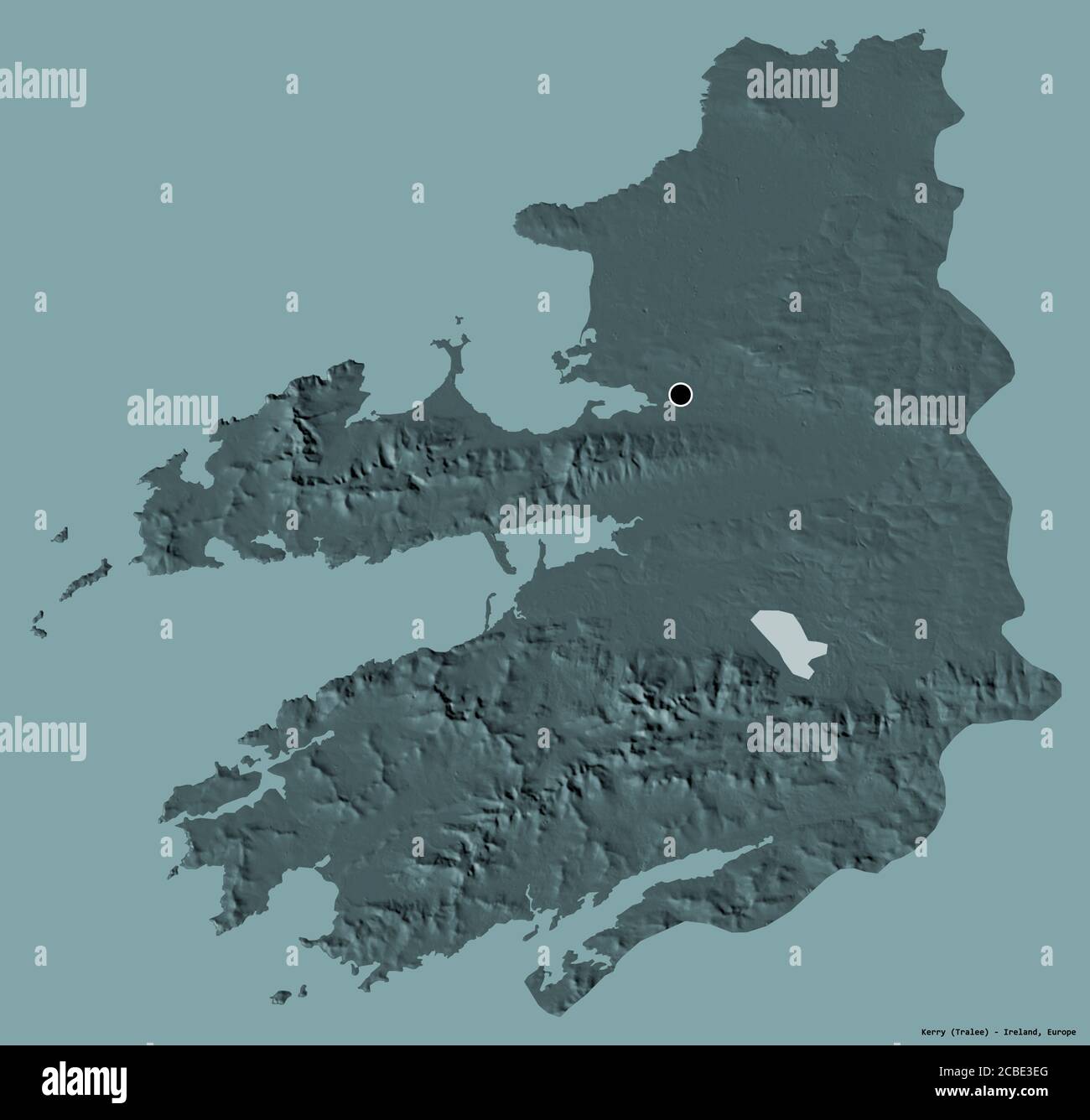Shape of Kerry, county of Ireland, with its capital isolated on a solid ...