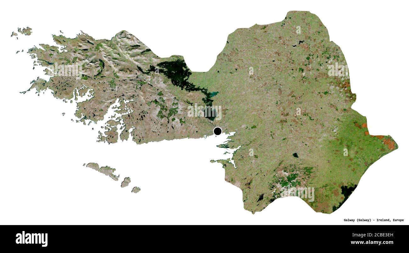 Shape of Galway, county of Ireland, with its capital isolated on white ...