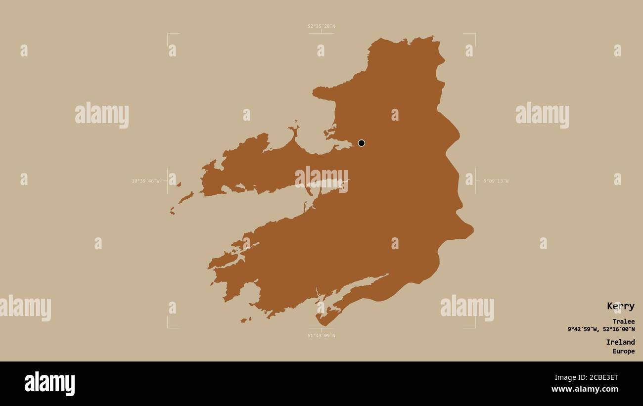 Area of Kerry, county of Ireland, isolated on a solid background in a ...