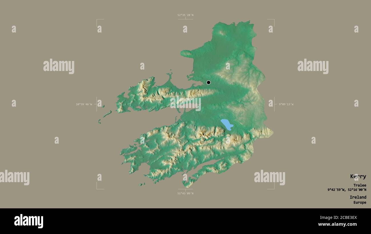 Area of Kerry, county of Ireland, isolated on a solid background in a ...