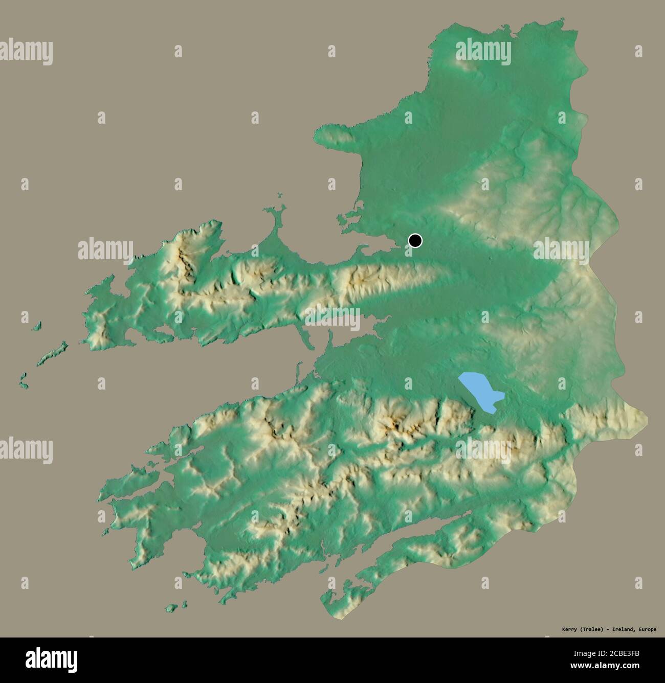 Shape of Kerry, county of Ireland, with its capital isolated on a solid ...