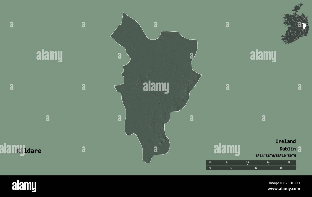 Shape of Kildare, county of Ireland, with its capital isolated on solid ...