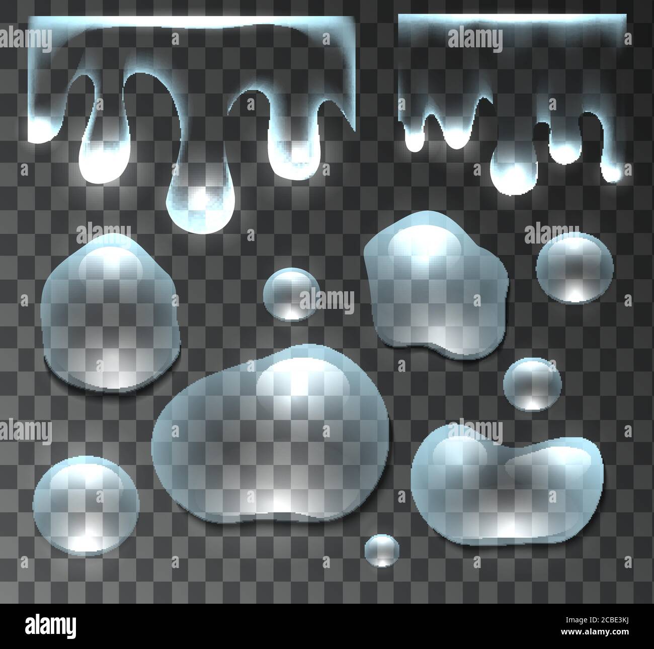 Set transparent and flowing water drops and dew. Vector element for ...