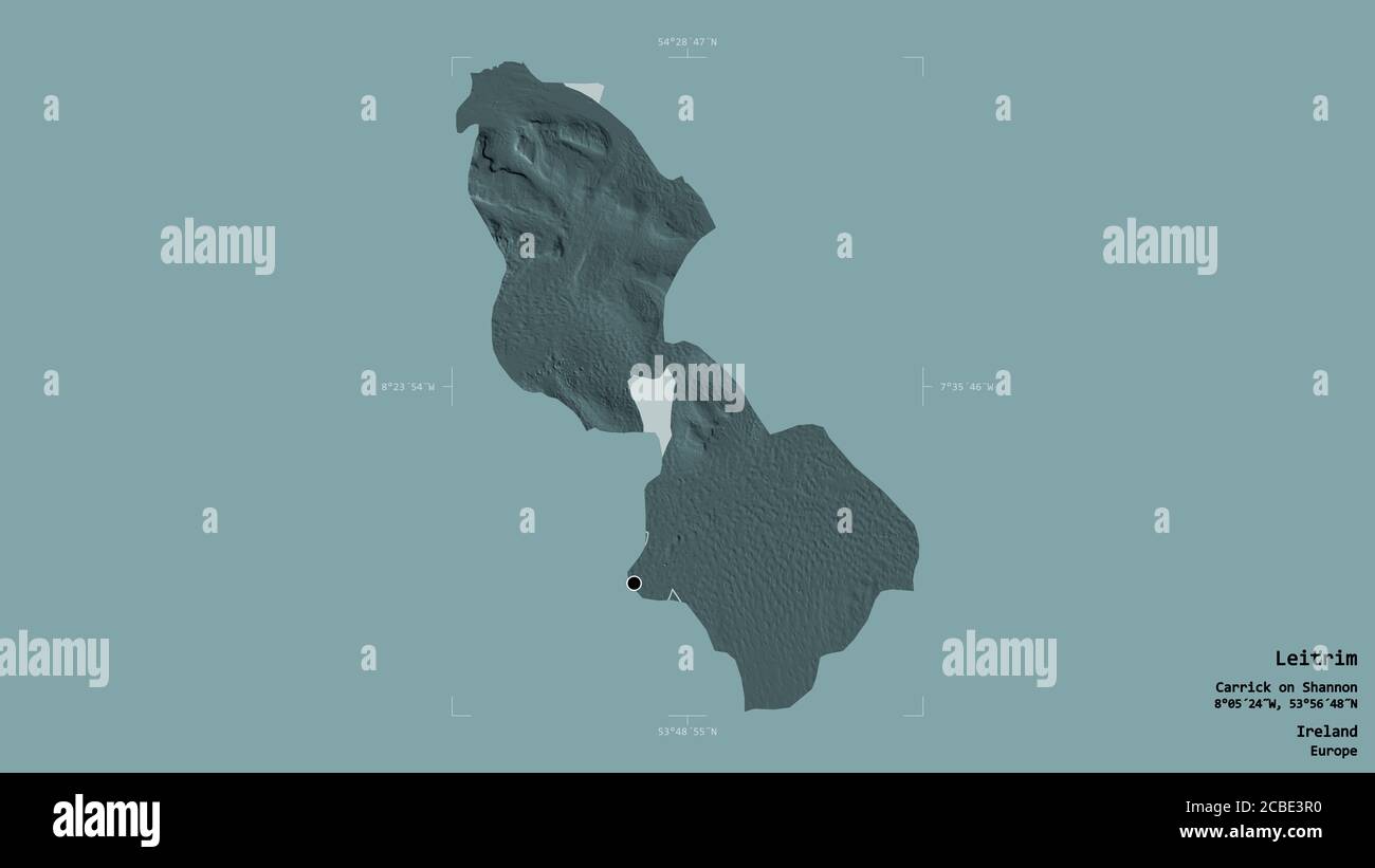 Area of Leitrim, county of Ireland, isolated on a solid background in a ...