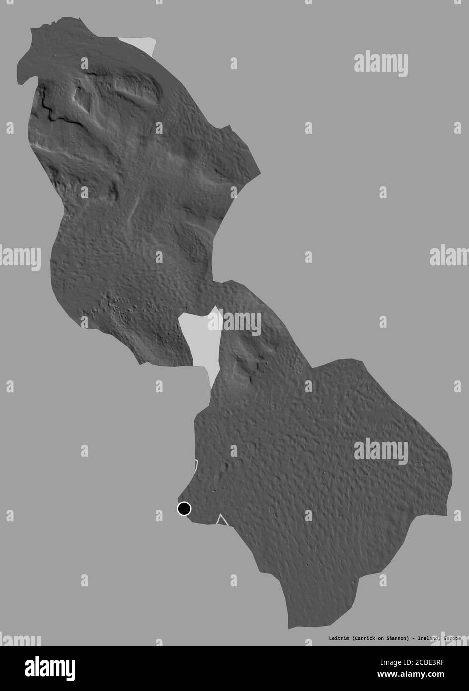 Shape of Leitrim, county of Ireland, with its capital isolated on a ...