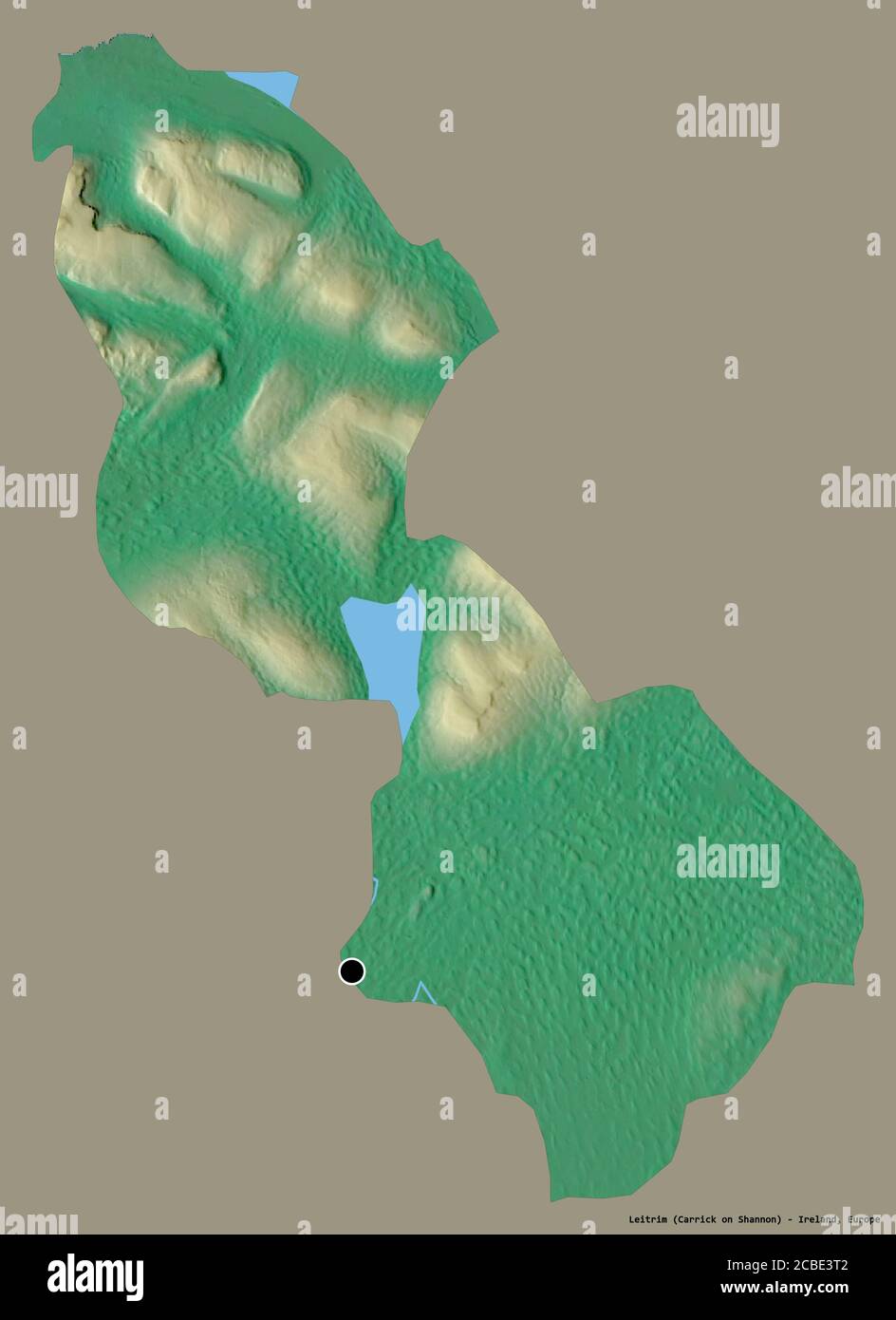 Shape of Leitrim, county of Ireland, with its capital isolated on a ...