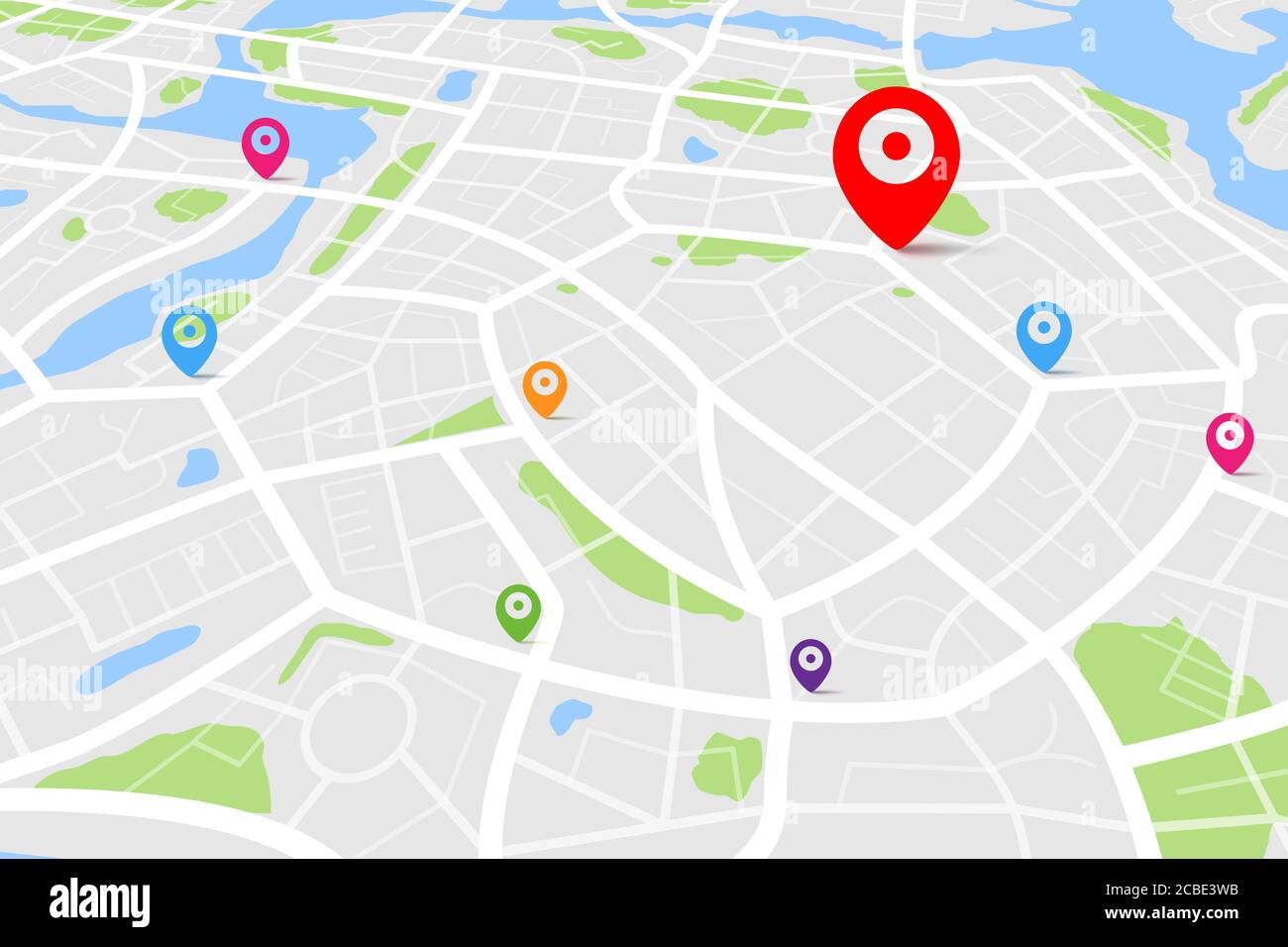 3D Isometric map with destination location point, Aerial clean top view ...