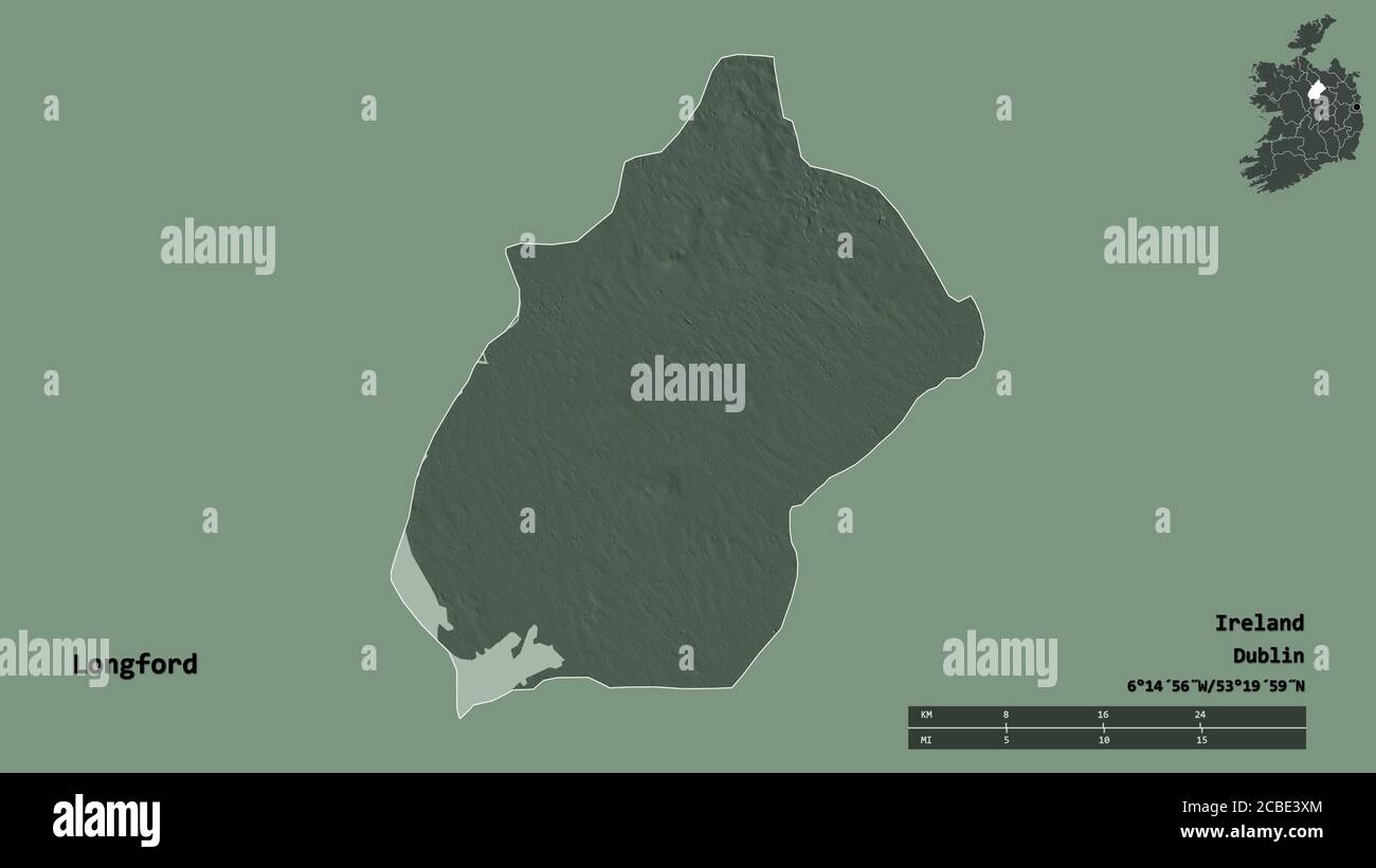 Shape of Longford, county of Ireland, with its capital isolated on ...