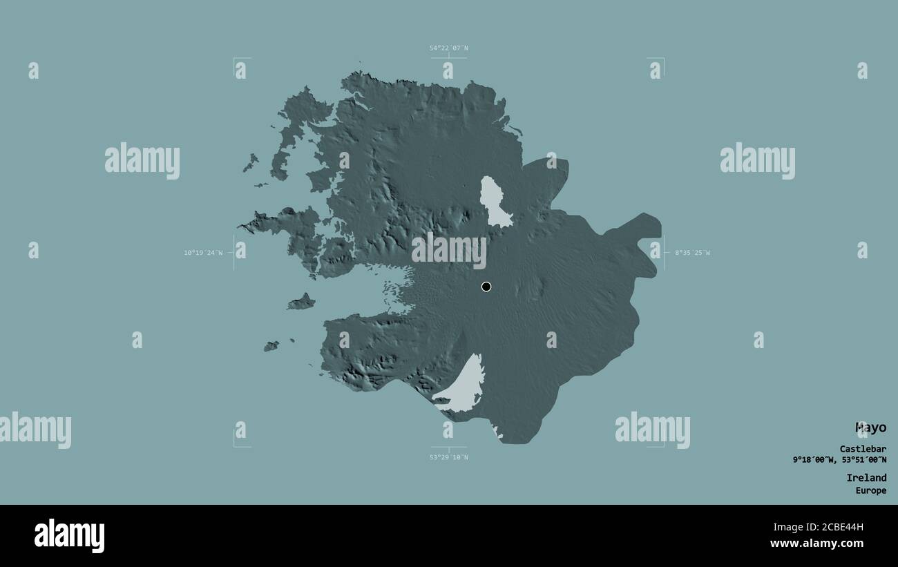 Area of Mayo, county of Ireland, isolated on a solid background in a ...