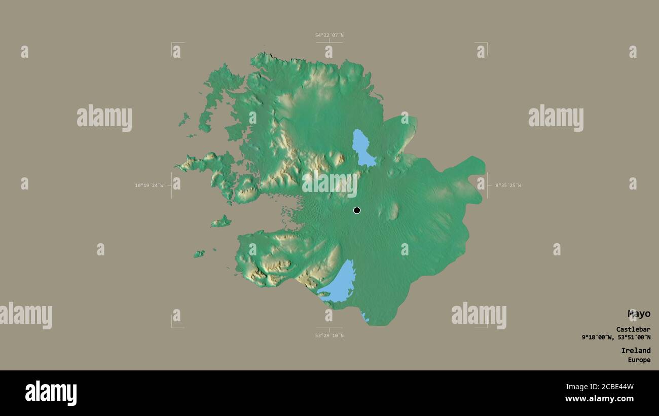 Area of Mayo, county of Ireland, isolated on a solid background in a ...