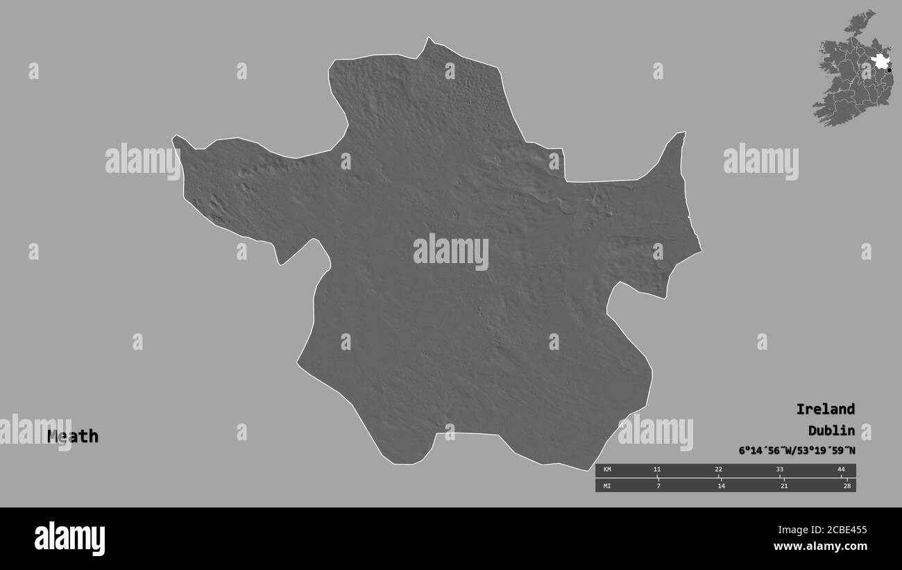 Shape of Meath, county of Ireland, with its capital isolated on solid ...