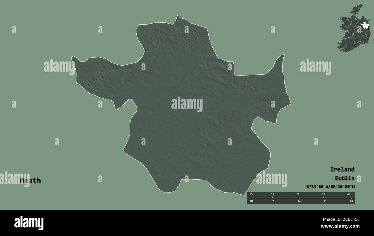 Shape of Meath, county of Ireland, with its capital isolated on solid ...