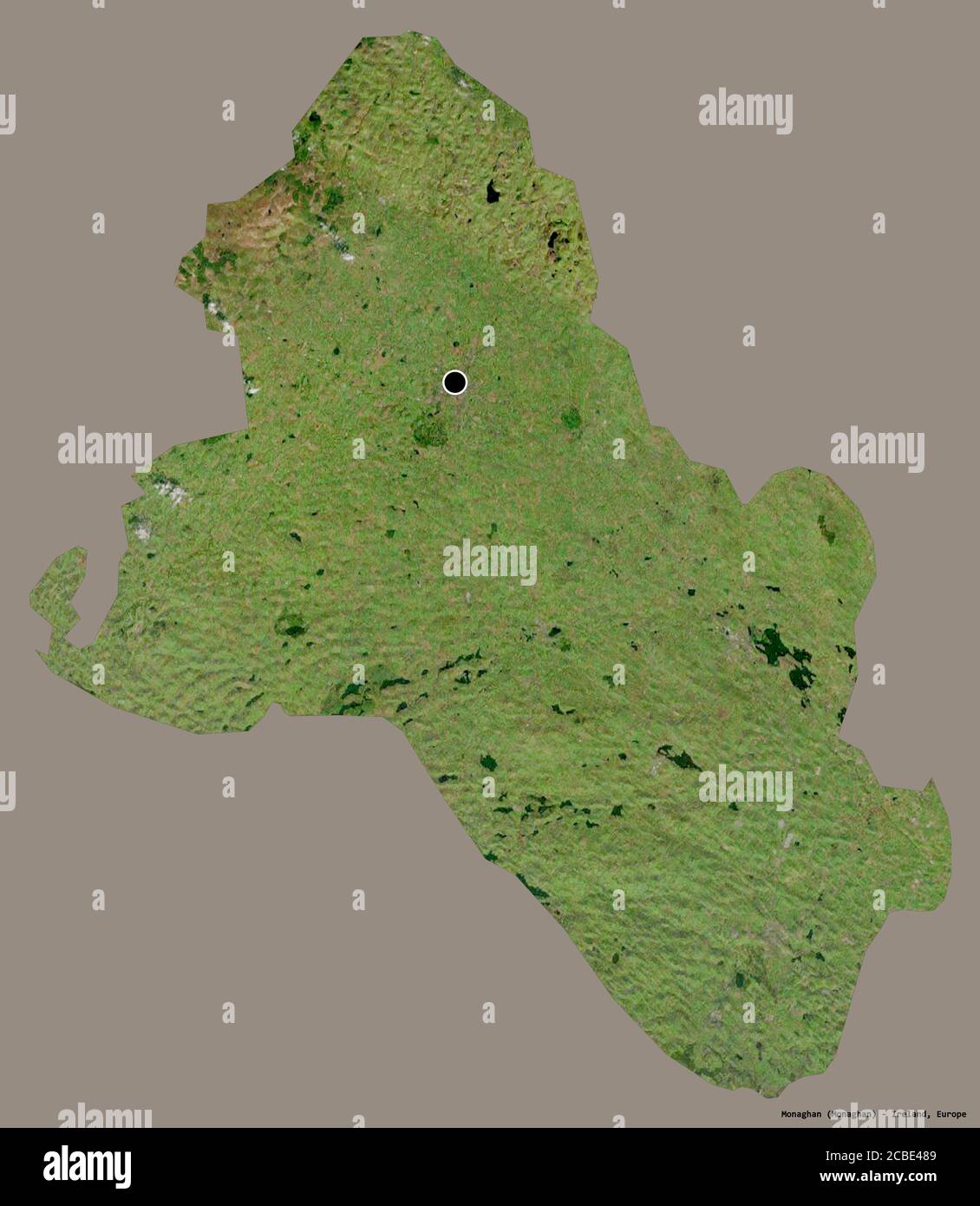 Shape of Monaghan, county of Ireland, with its capital isolated on a ...