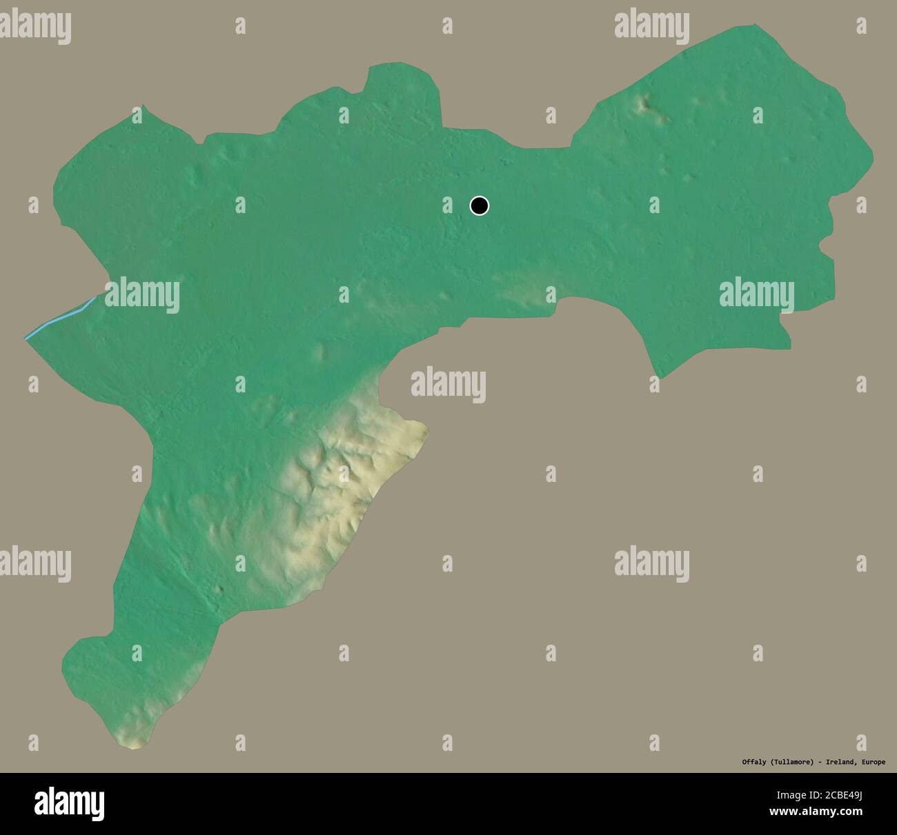 Shape of Offaly, county of Ireland, with its capital isolated on a ...